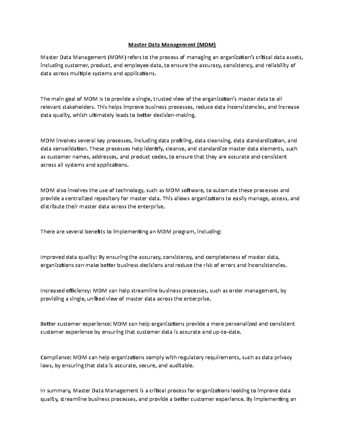 Master Data Management (MDM) - The main goal of MDM Is to provide a ...