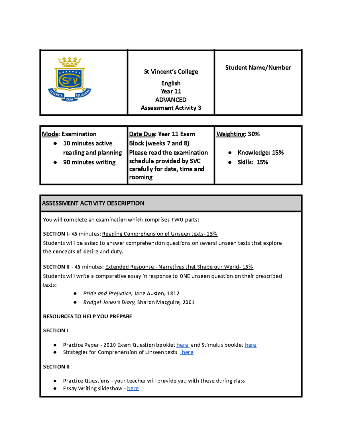 2023 11 Advanced Final examination notification - St Vincent’s College ...