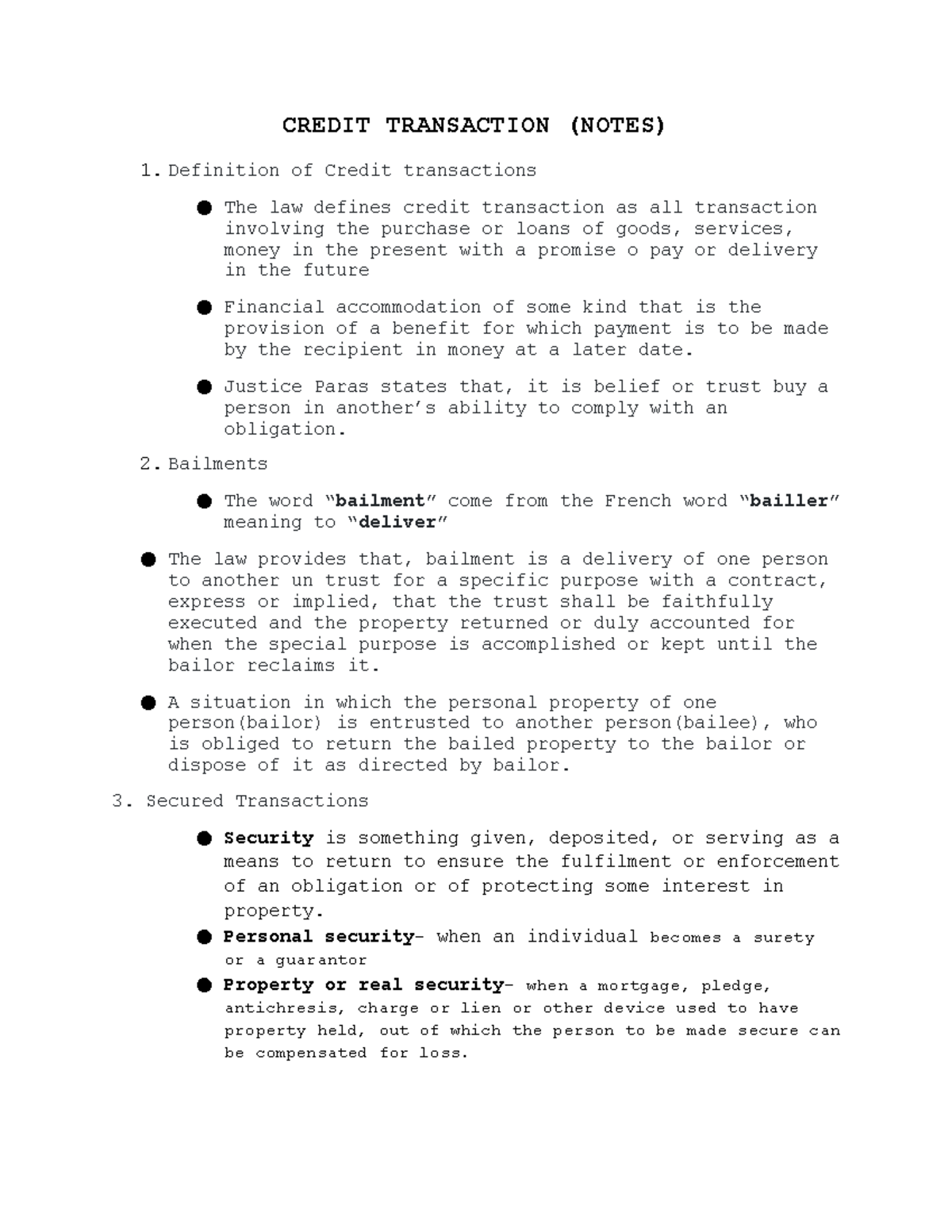 Credit transaction (Notes 1) - CREDIT TRANSACTION (NOTES) 1 of Credit ...