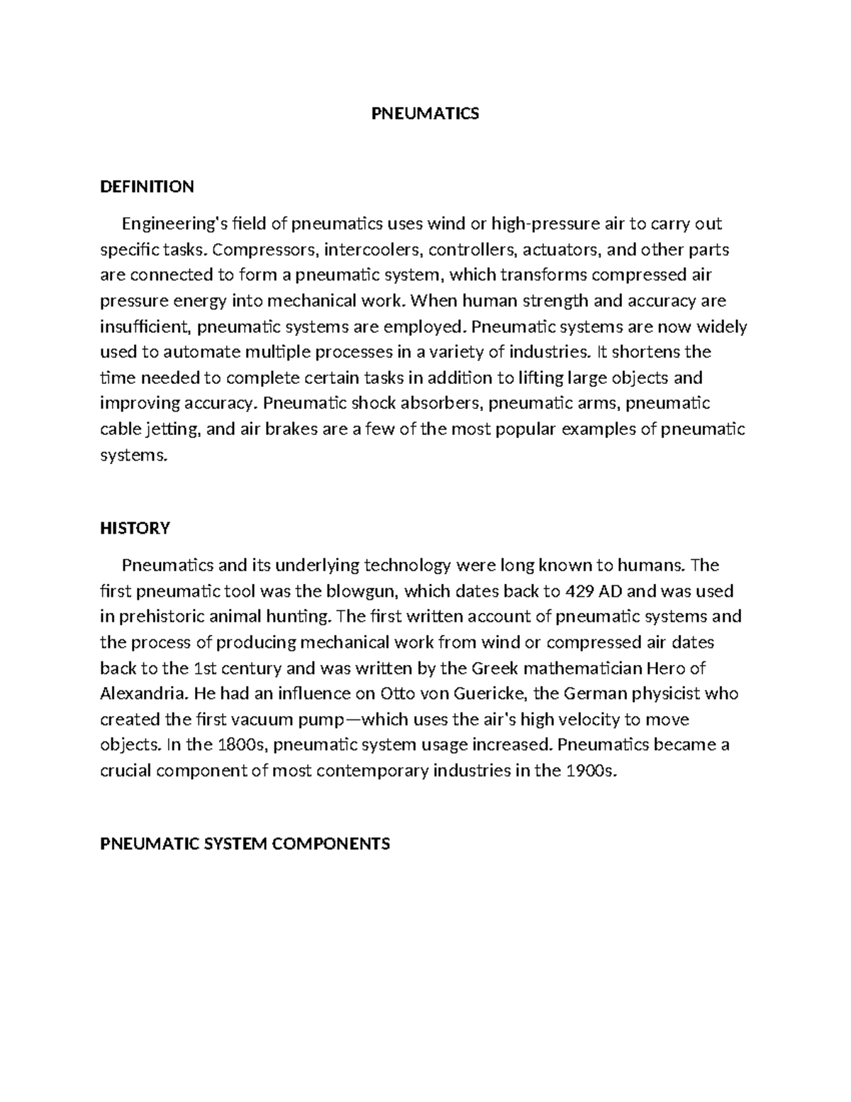 Pneumatics - PNEUMATICS DEFINITION Engineering's field of pneumatics ...