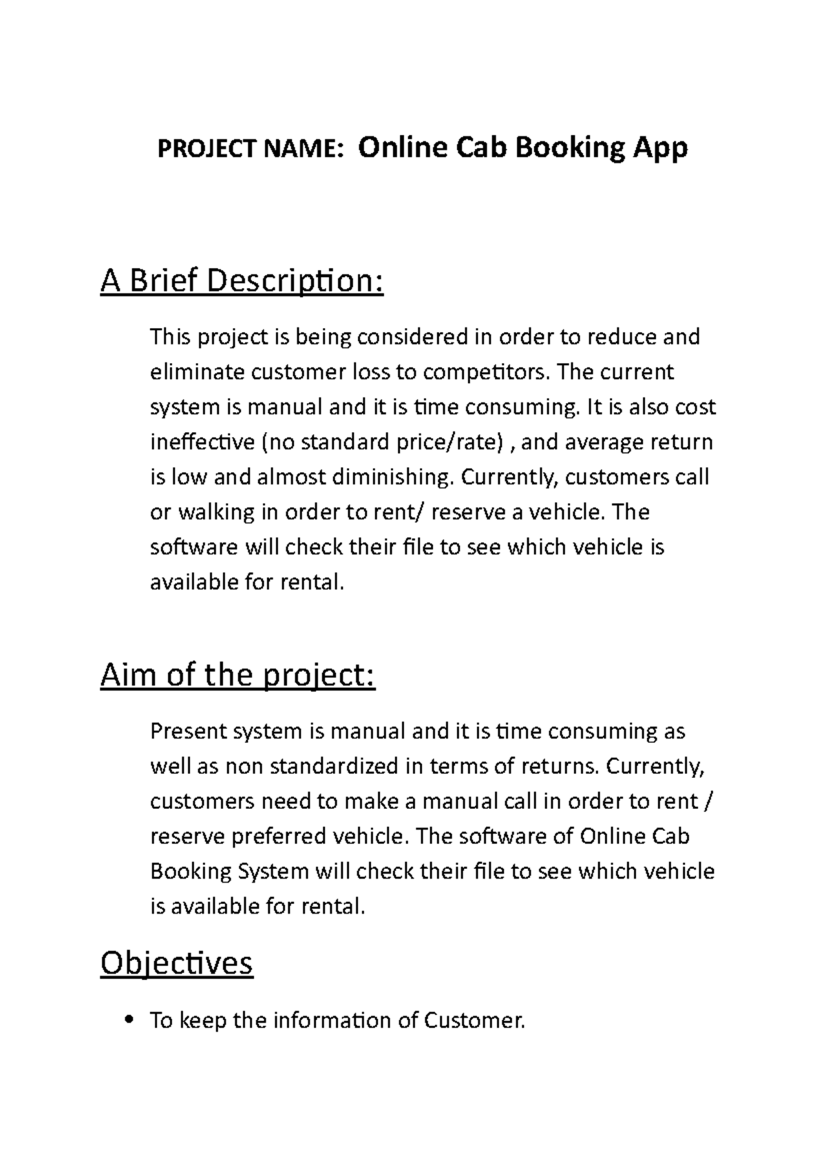 MAD report - PROJECT NAME: Online Cab Booking App A Brief Description ...