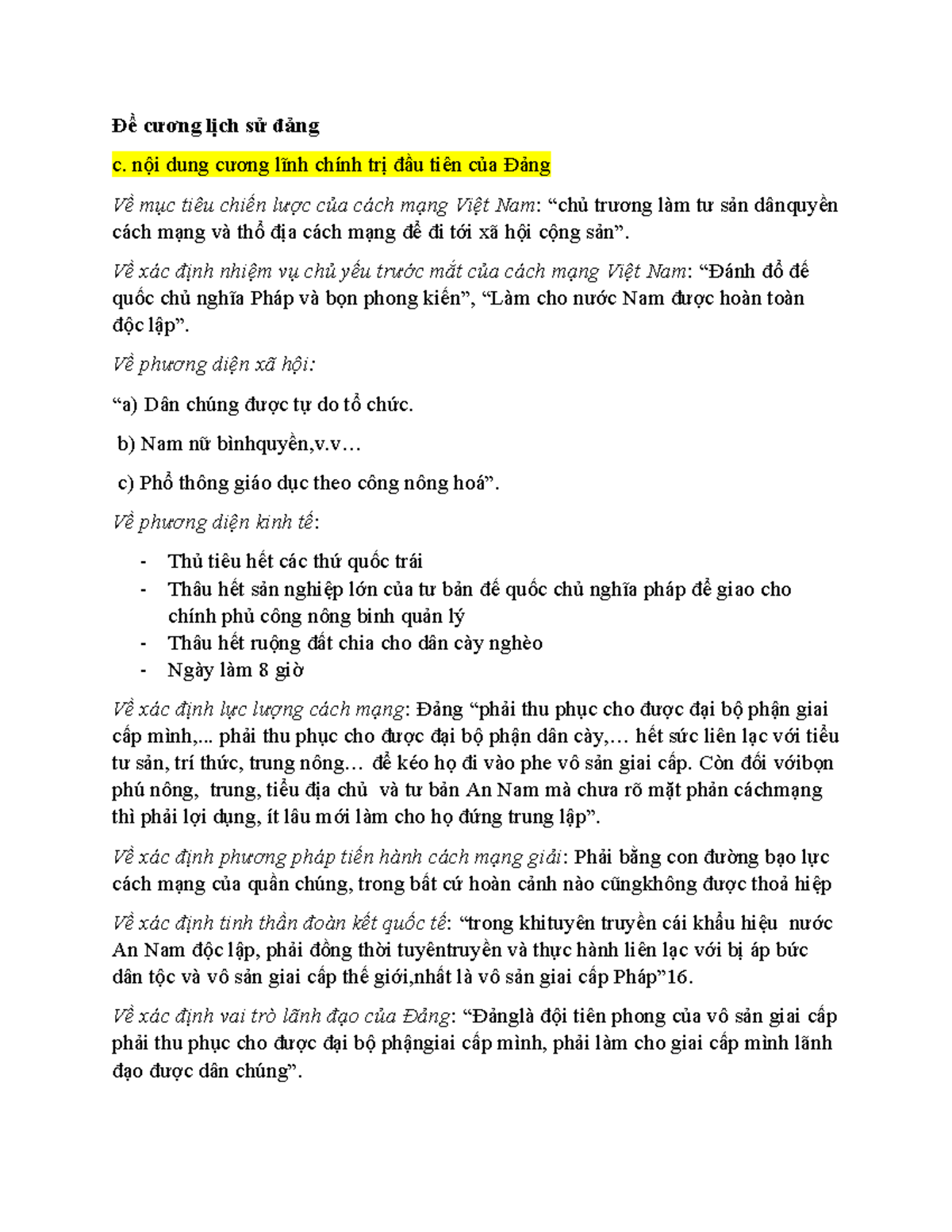 Đề cương lịch sử đảng - fsfv - Đề cương lịch sử đảng c. nội dung cương ...