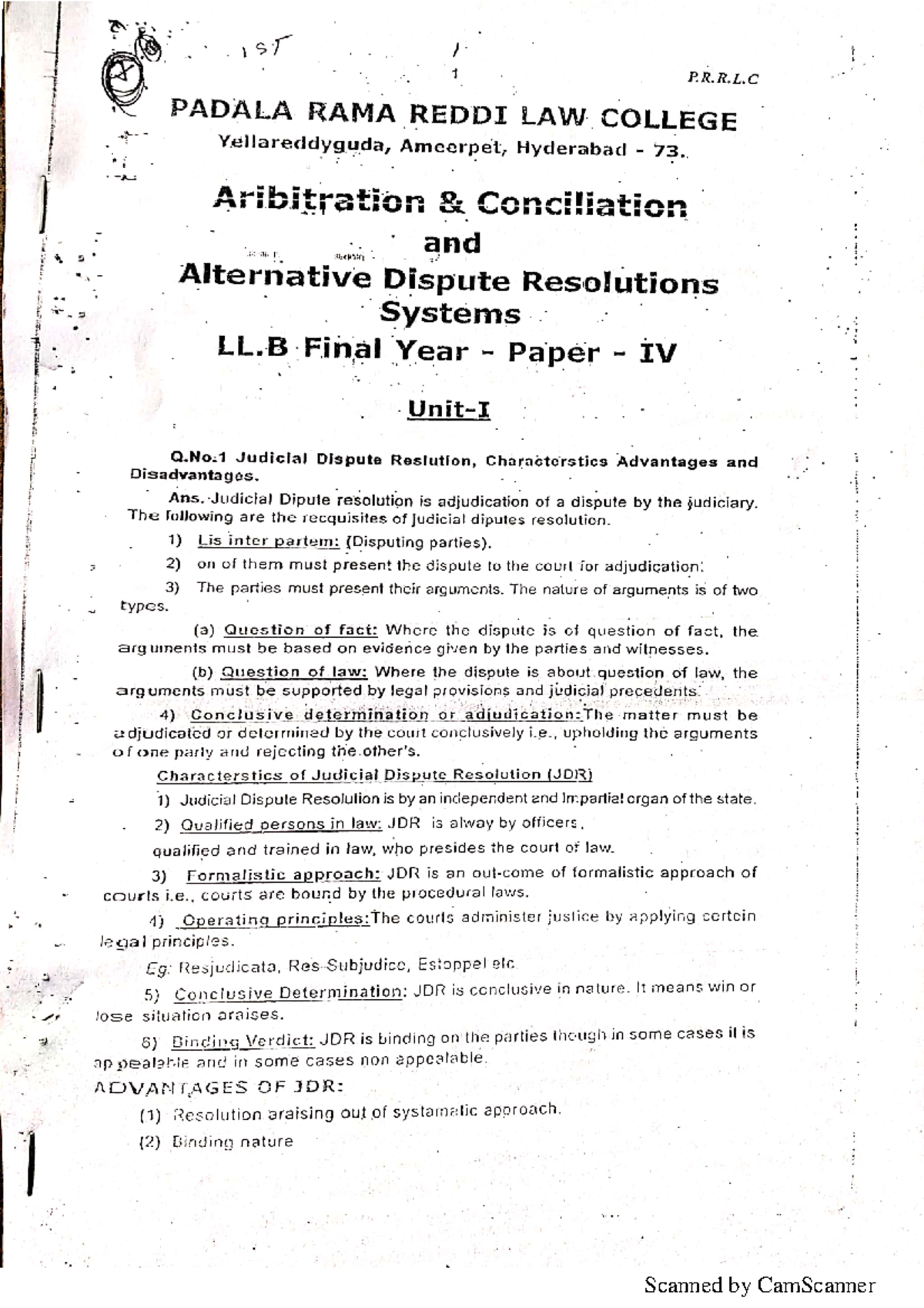 Adr prr - Alternate dispute resolution - LLB LAW (Honors - Studocu
