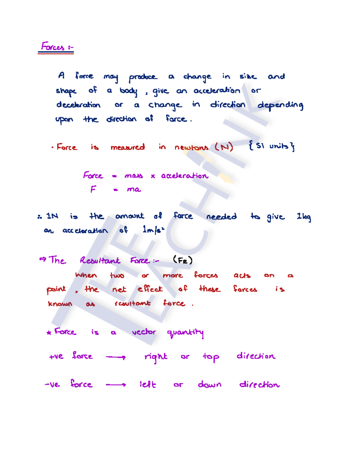 Forces - Chapter notes - Forces A force may produce a change in size ...