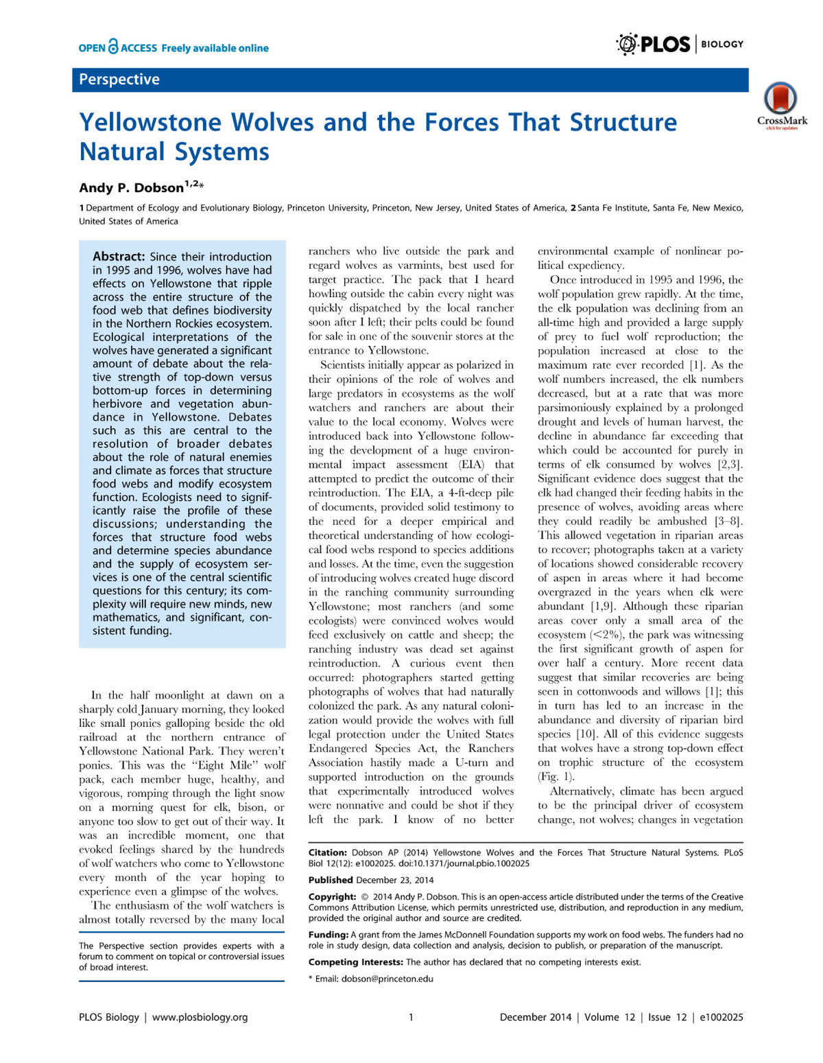 Yellowstone Wolves and the Forces that Strucutre Natrual Systems - Studocu