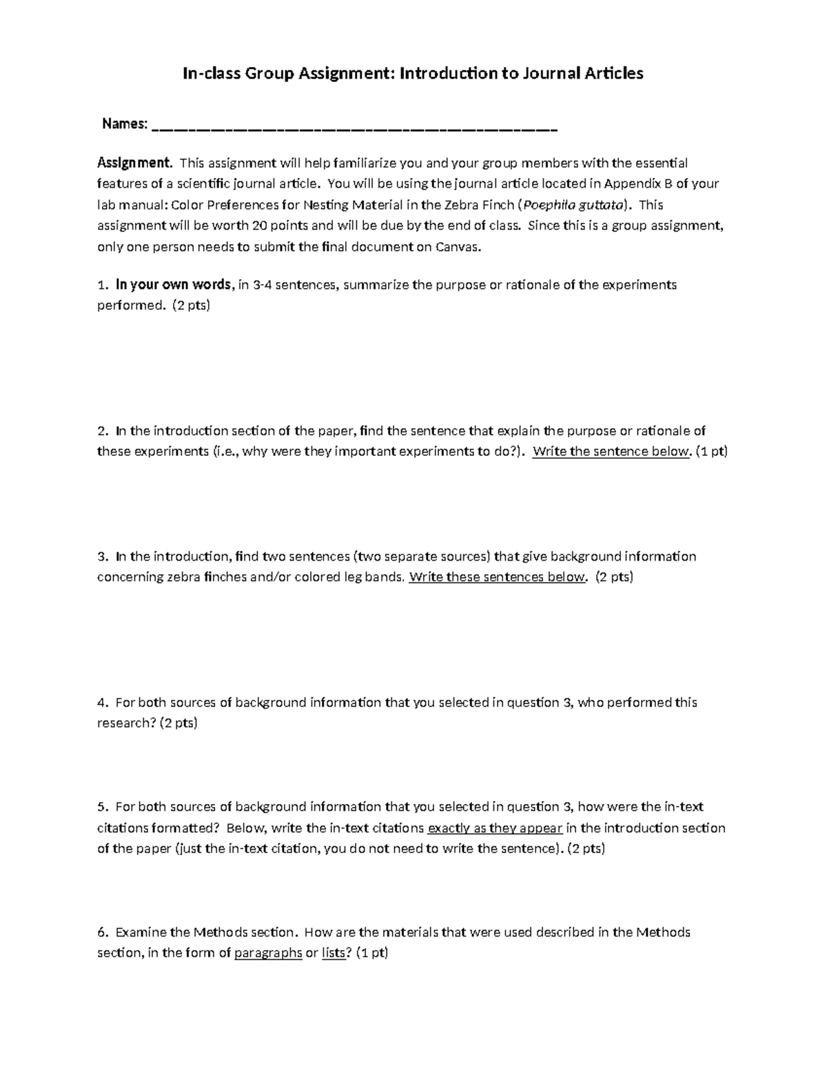 In-class Assignment Introduction to Journal Articles Spring 2022 - In-class Group Assignment ...