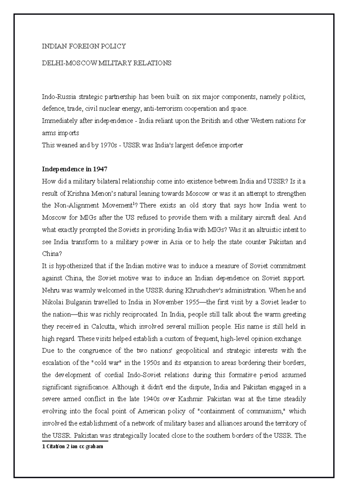 Indian Foreign Policy - Project on India-USSR relations - INDIAN ...