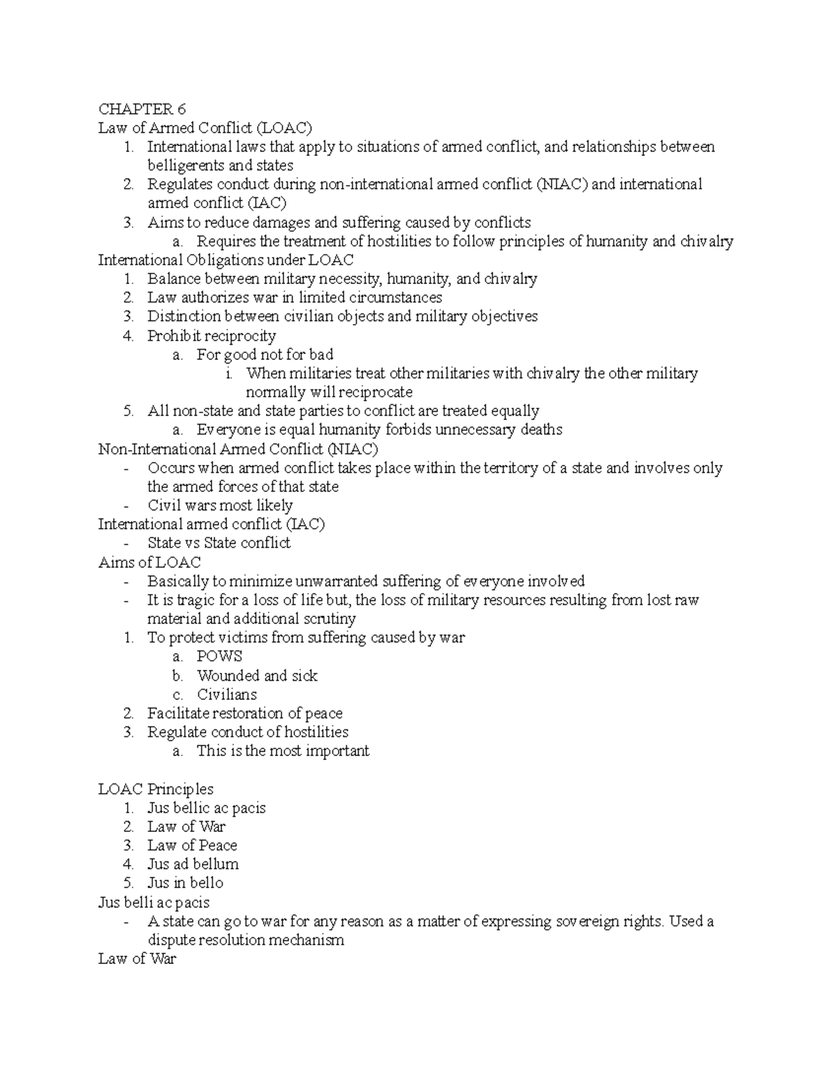 Final PREP - CHAPTER 6 Law of Armed Conflict (LOAC) 1. International ...