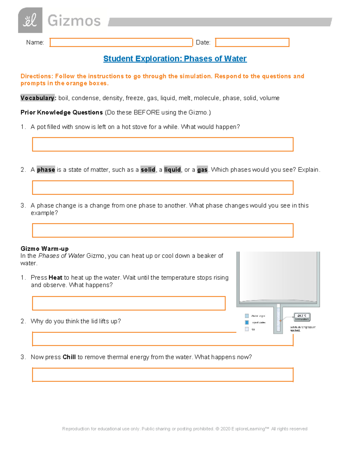 Ivy Gleason - Gizmo Phases Water SE - Name: Date: Student Exploration ...