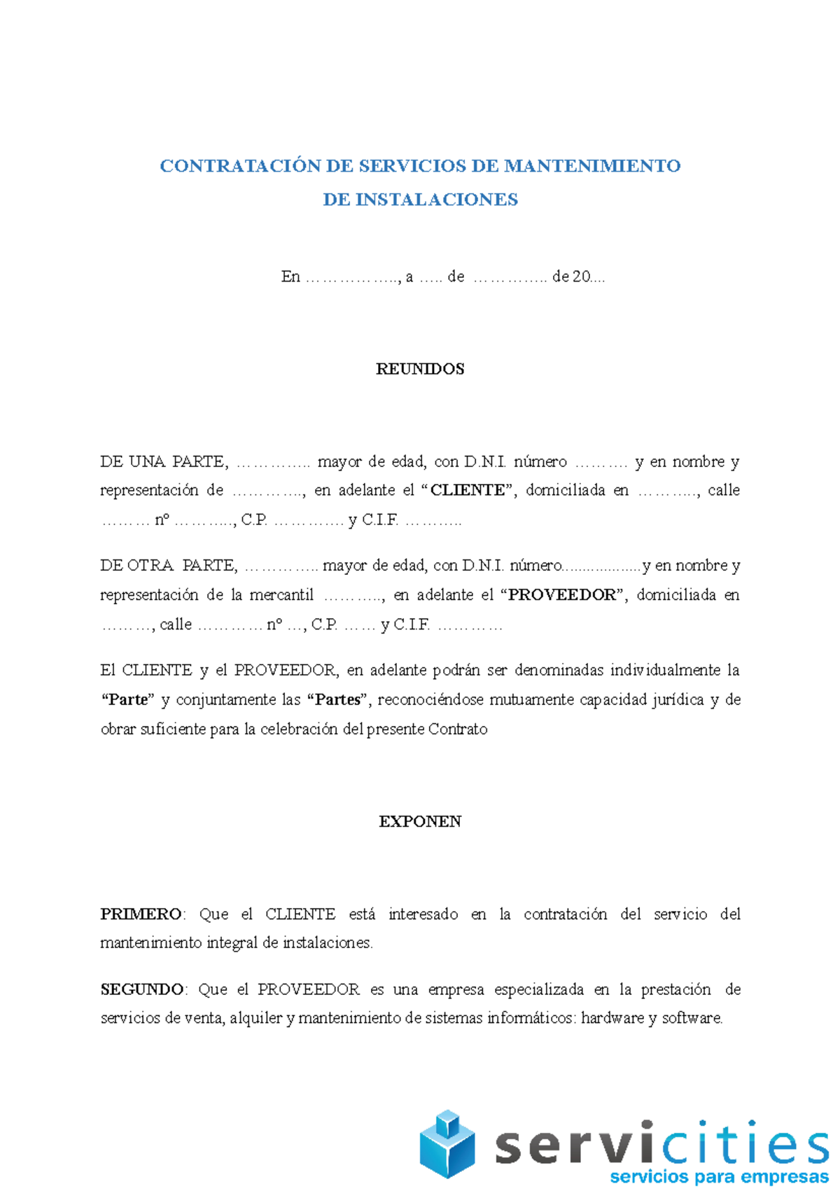 Contrato DE Servicios DE Mantenimiento DE Instalaciones - CONTRATACIÓN DE SERVICIOS DE ...