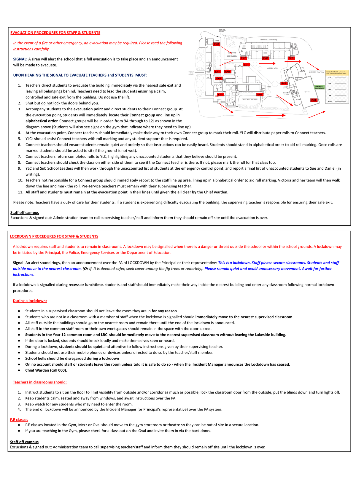 Student copy - Evacuation & Lockdown Procedures 2024 - EVACUATION ...