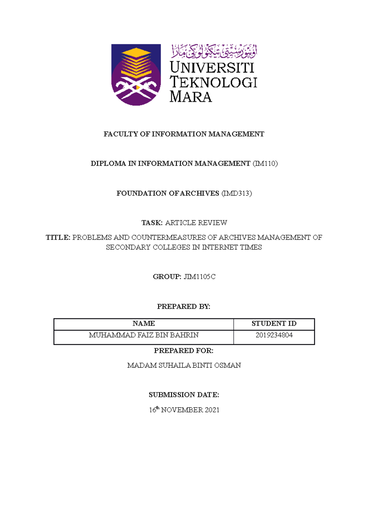 IMD313 Article Review - references for students to gain knowledge in ...