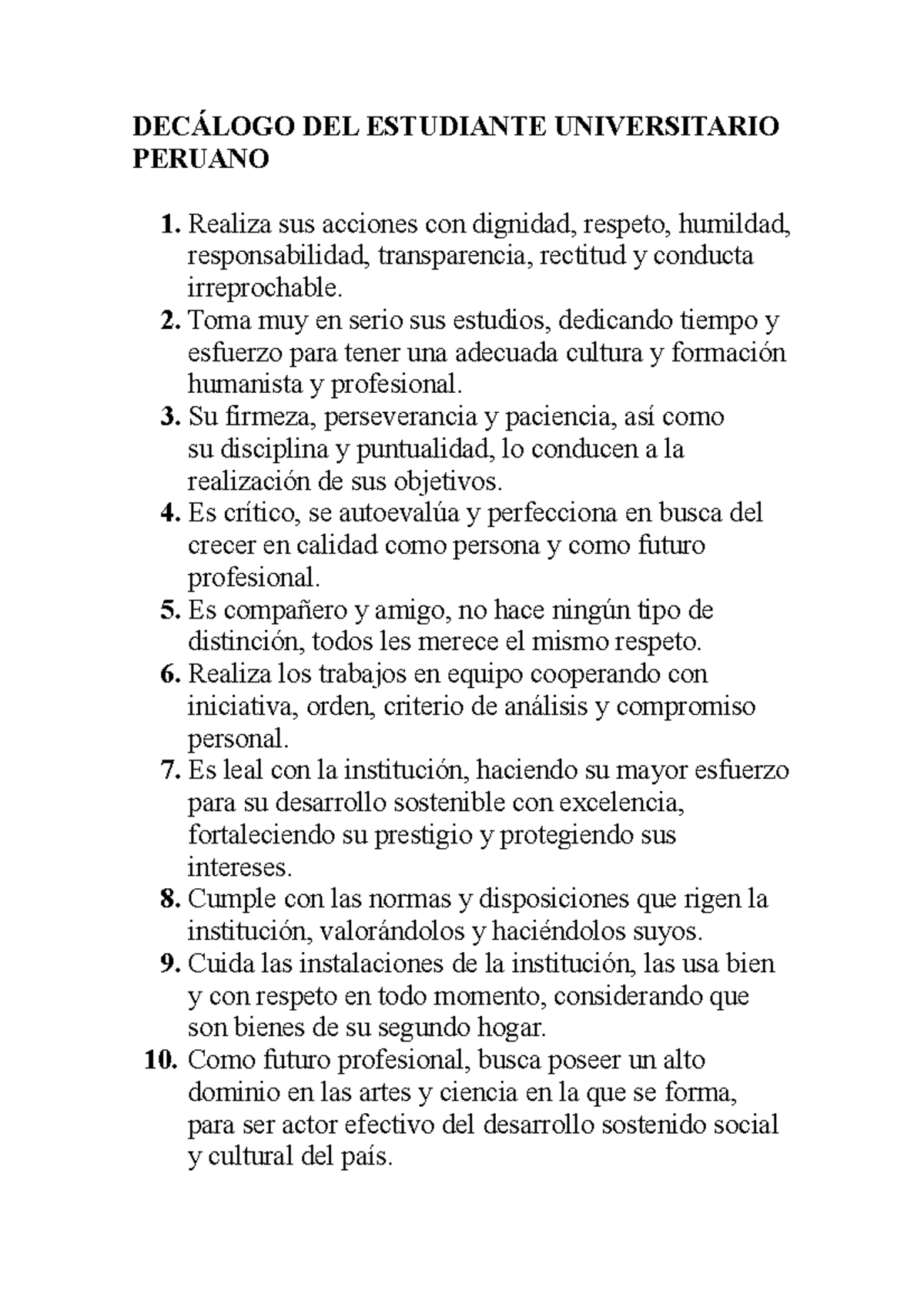 Decálogo del Estudiante Universitario Peruano - DECÁLOGO DEL ESTUDIANTE ...