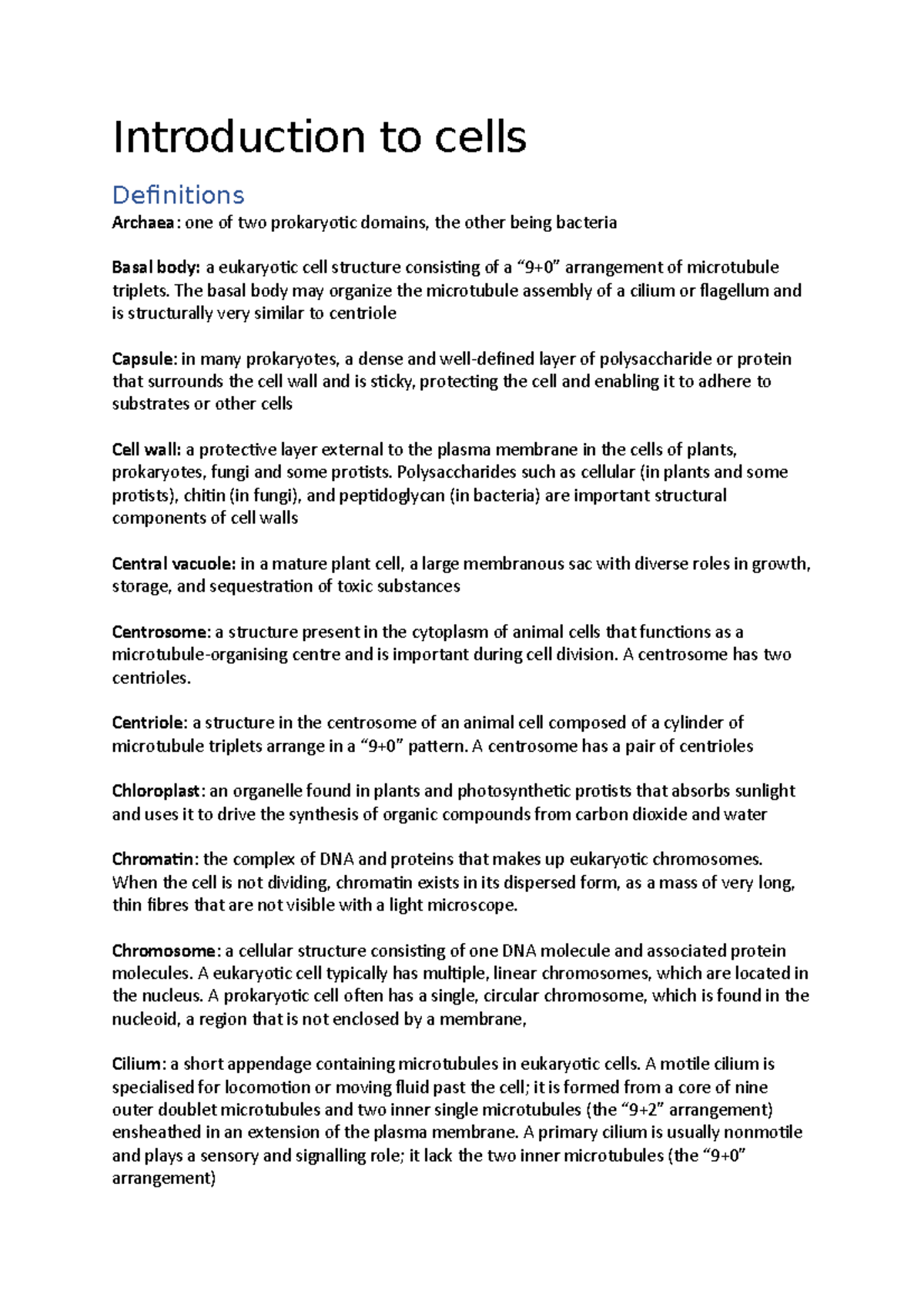 Introduction to cells - Summary Campbell Biology - Introduction to ...