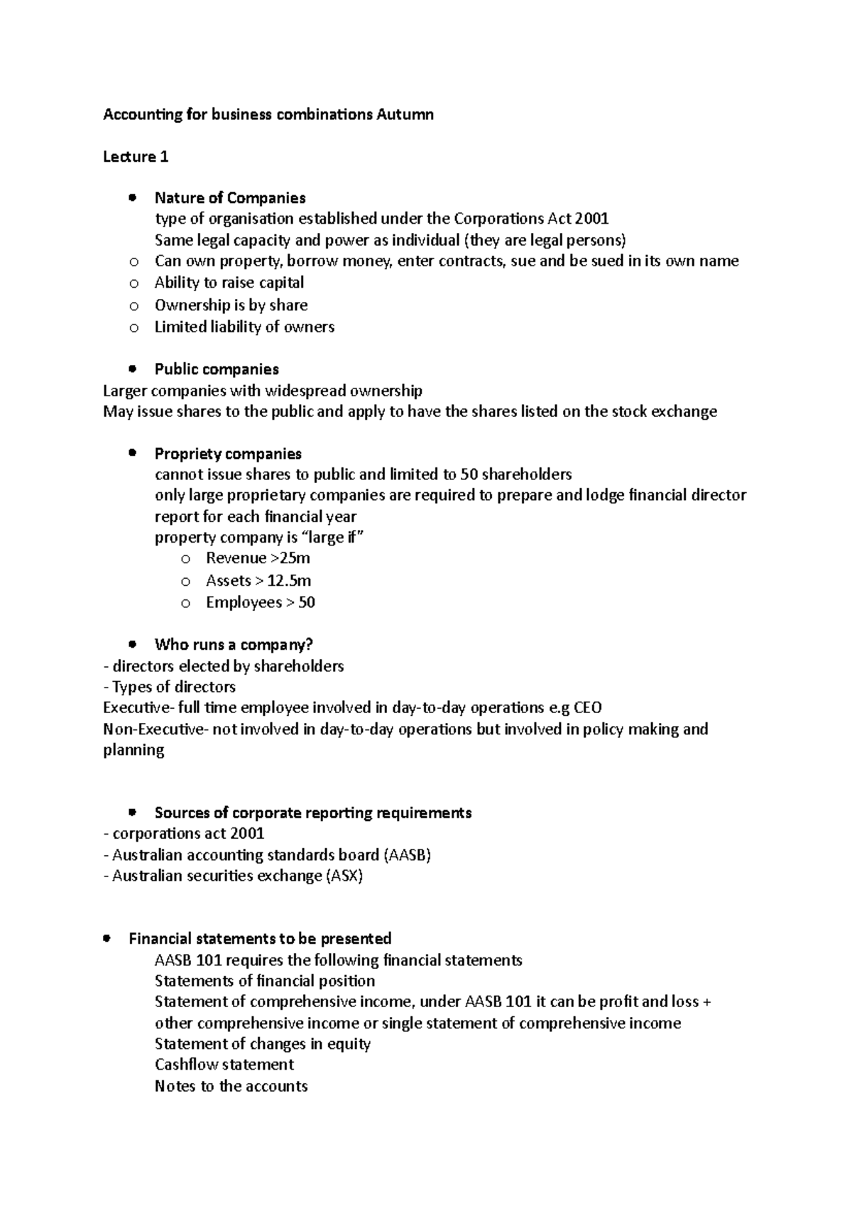 ABC Notes Full - Accounting for business combinations Autumn Lecture 1 ...