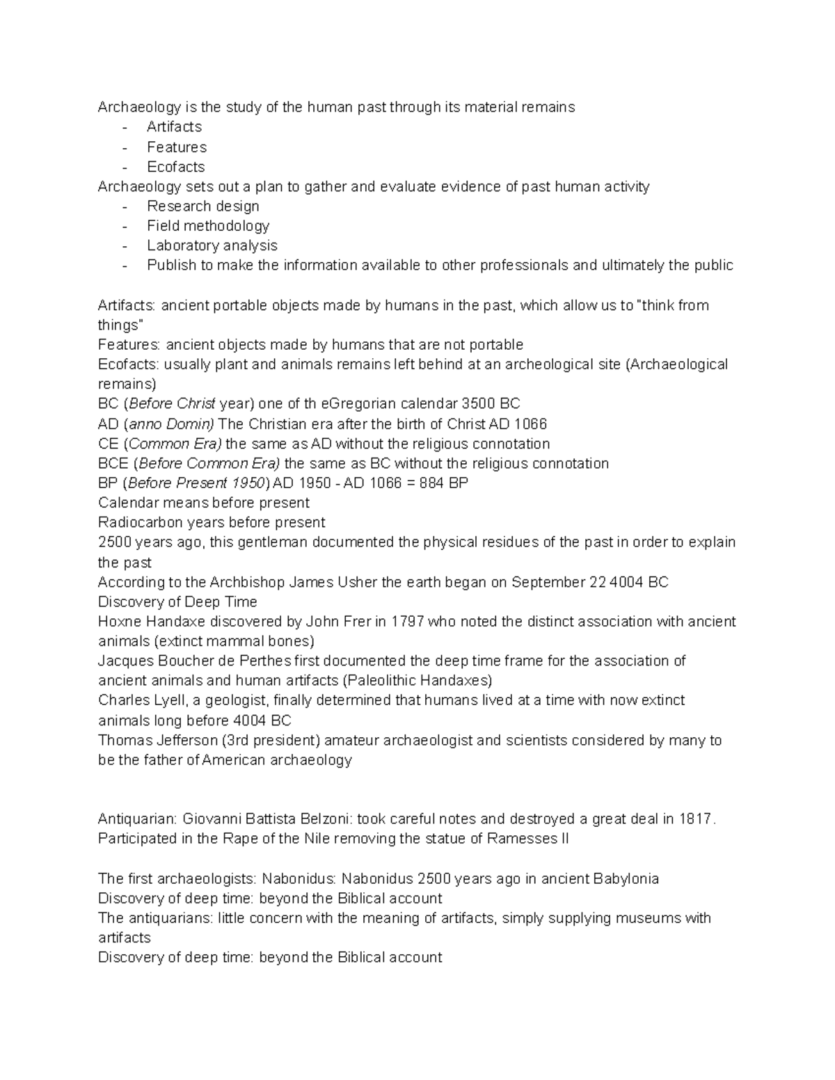 Archaeology Notes - Archaeology is the study of the human past through ...