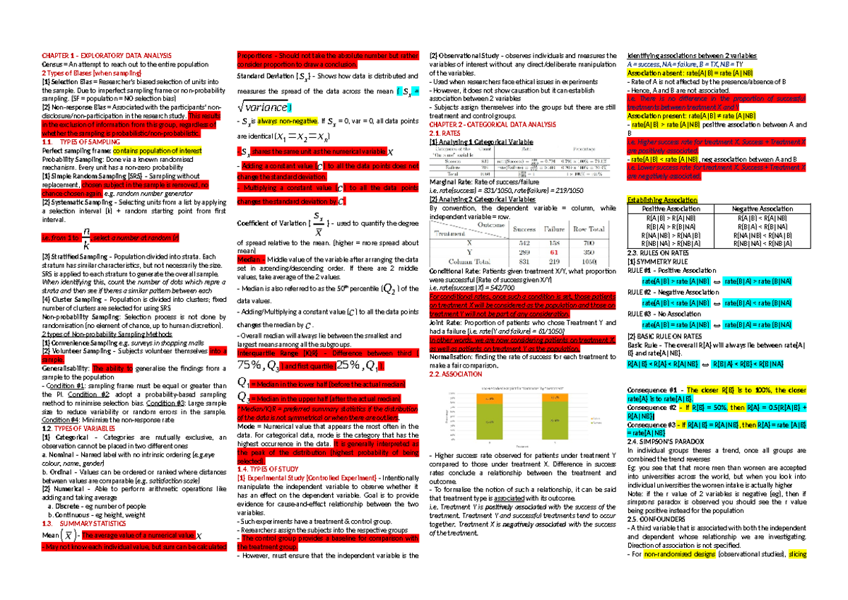 GEA1000 Cheatsheet - gea notes - CHAPTER 1 – EXPLORATORY DATA ANALYSIS ...
