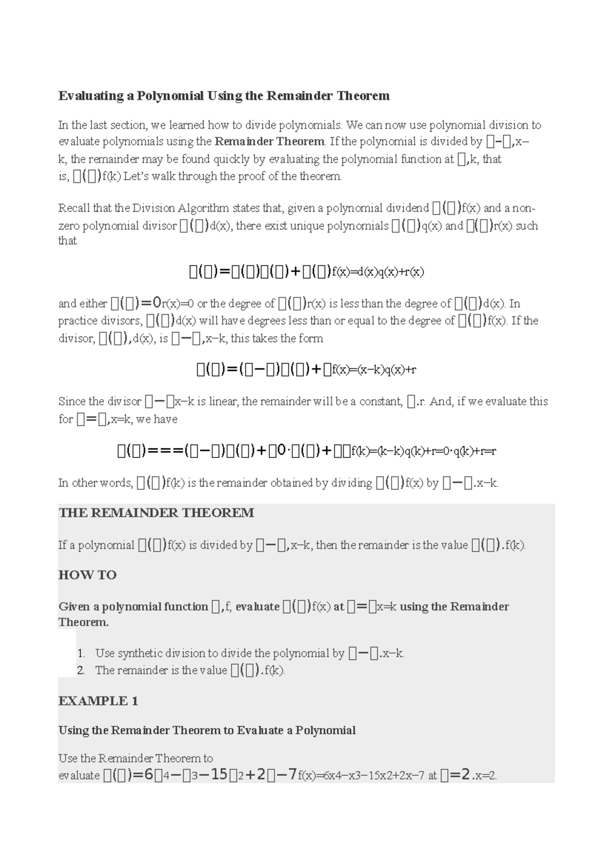 5.5 zeros of polynomials functions - Evaluating a Polynomial Using the Remainder Theorem In the ...