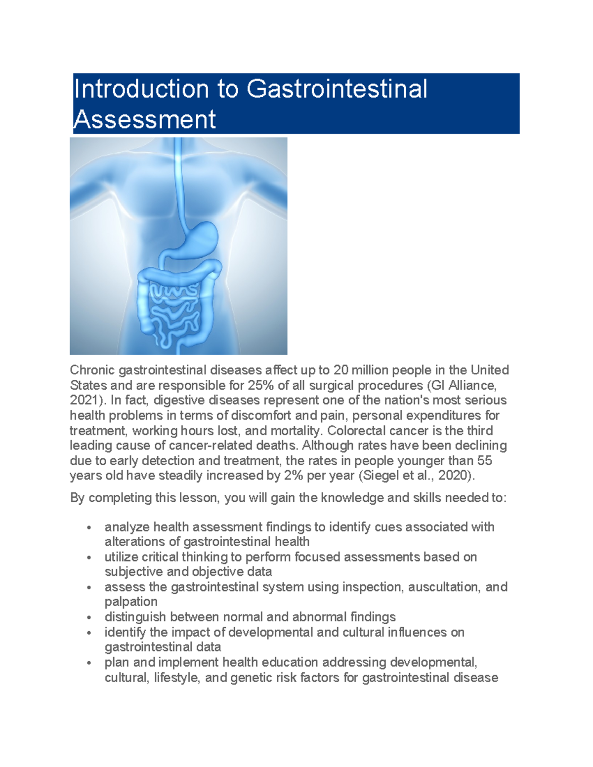 Edpat - Unit 1 - Introduction to Gastrointestinal Assessment ...