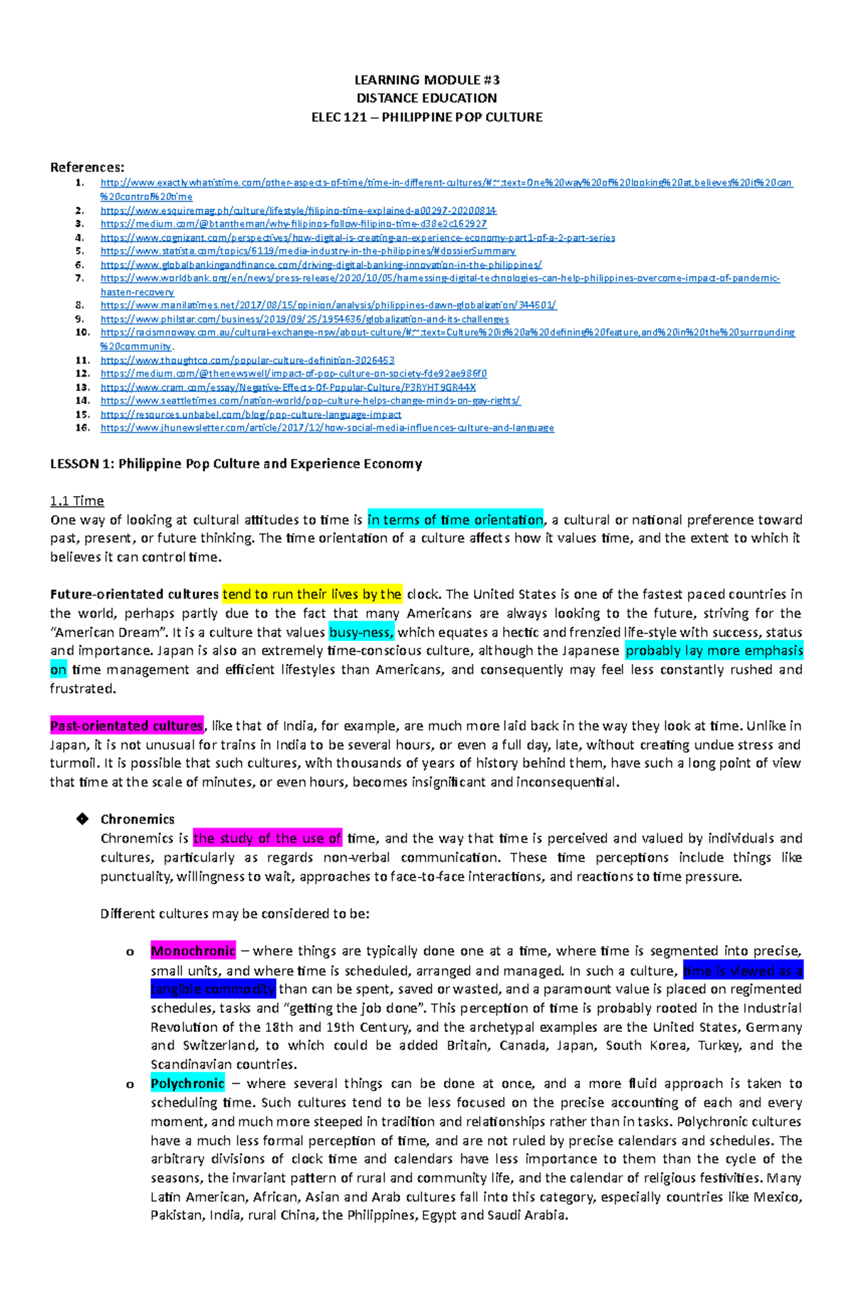 Final M1 ELEC 121 - stud - Psychology notes - LEARNING MODULE DISTANCE ...