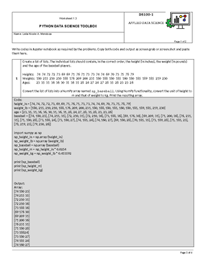 DS100-1 WS 1 - assign - Worksheet 1. INTRODUCTION TO DATA AND DATA SCIENCE DS100- APPLIED DATA ...