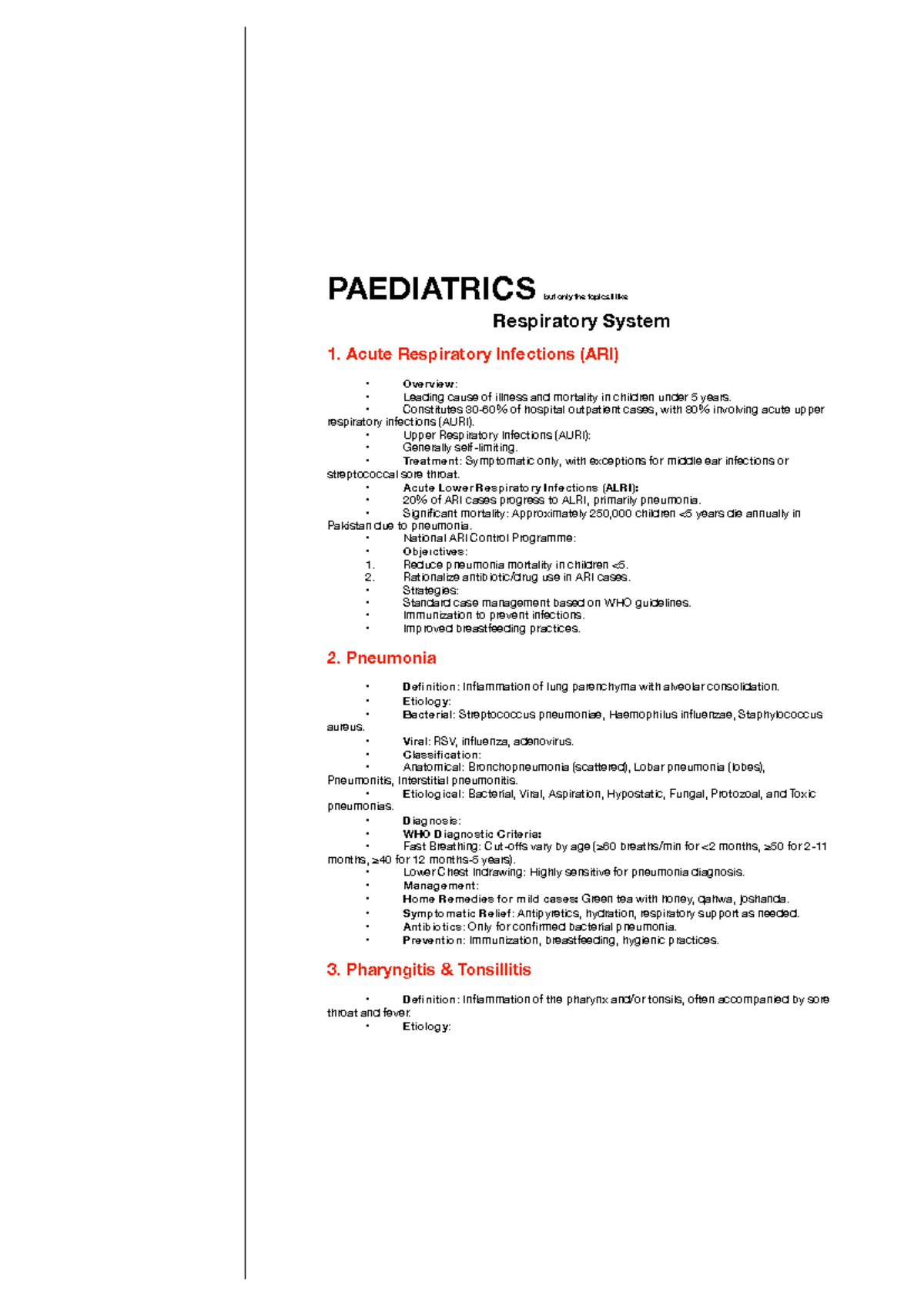 Paediatrics notes - made from parwez akbar - PAEDIATRICS but only the ...