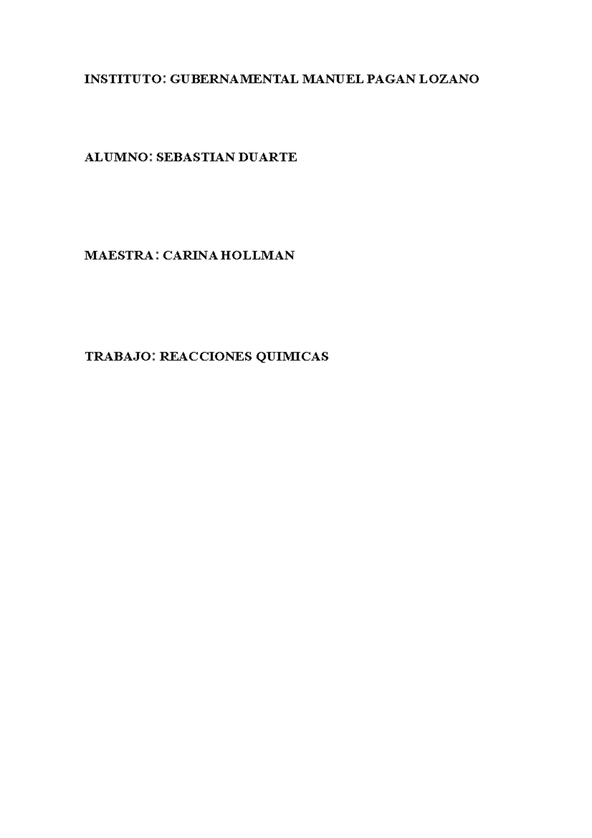 Reacciones quimicas - quimica - INSTITUTO: GUBERNAMENTAL MANUEL PAGAN ...