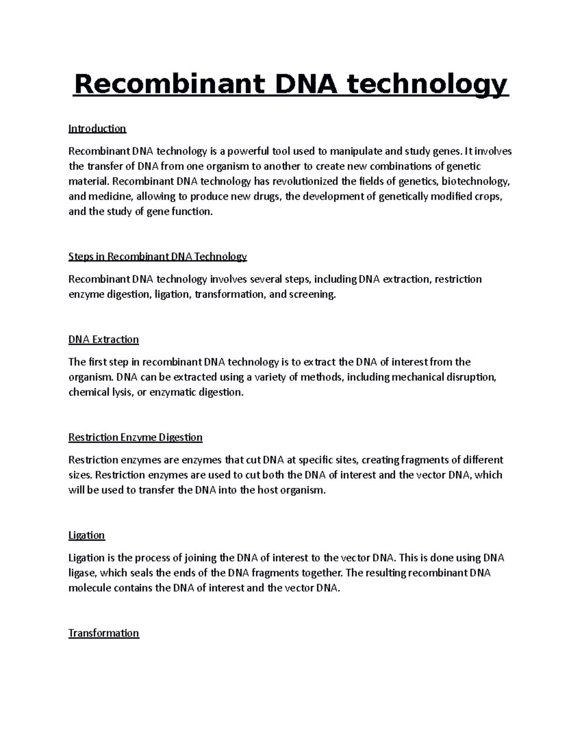 Understanding Recombinant DNA Technology: Concepts, Applications, and Impacts - Recombinant DNA ...