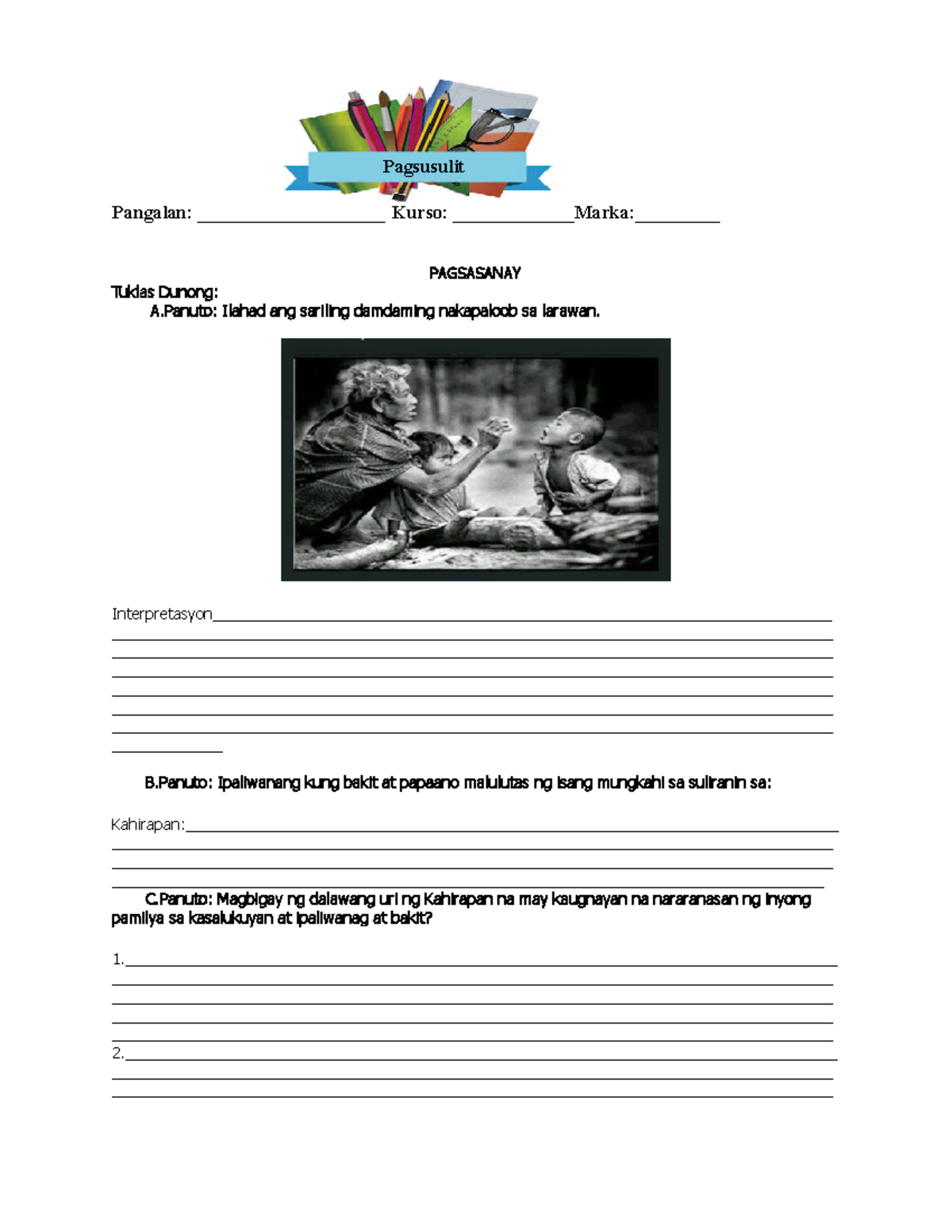 Pagsusulit-Kahirapan - Pagsusulit Pangalan: ____________________ Kurso ...