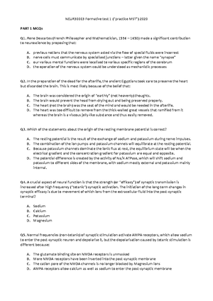 NEUR30003 - 2023 Practice MST - NEUR30003 - Unimelb - Studocu