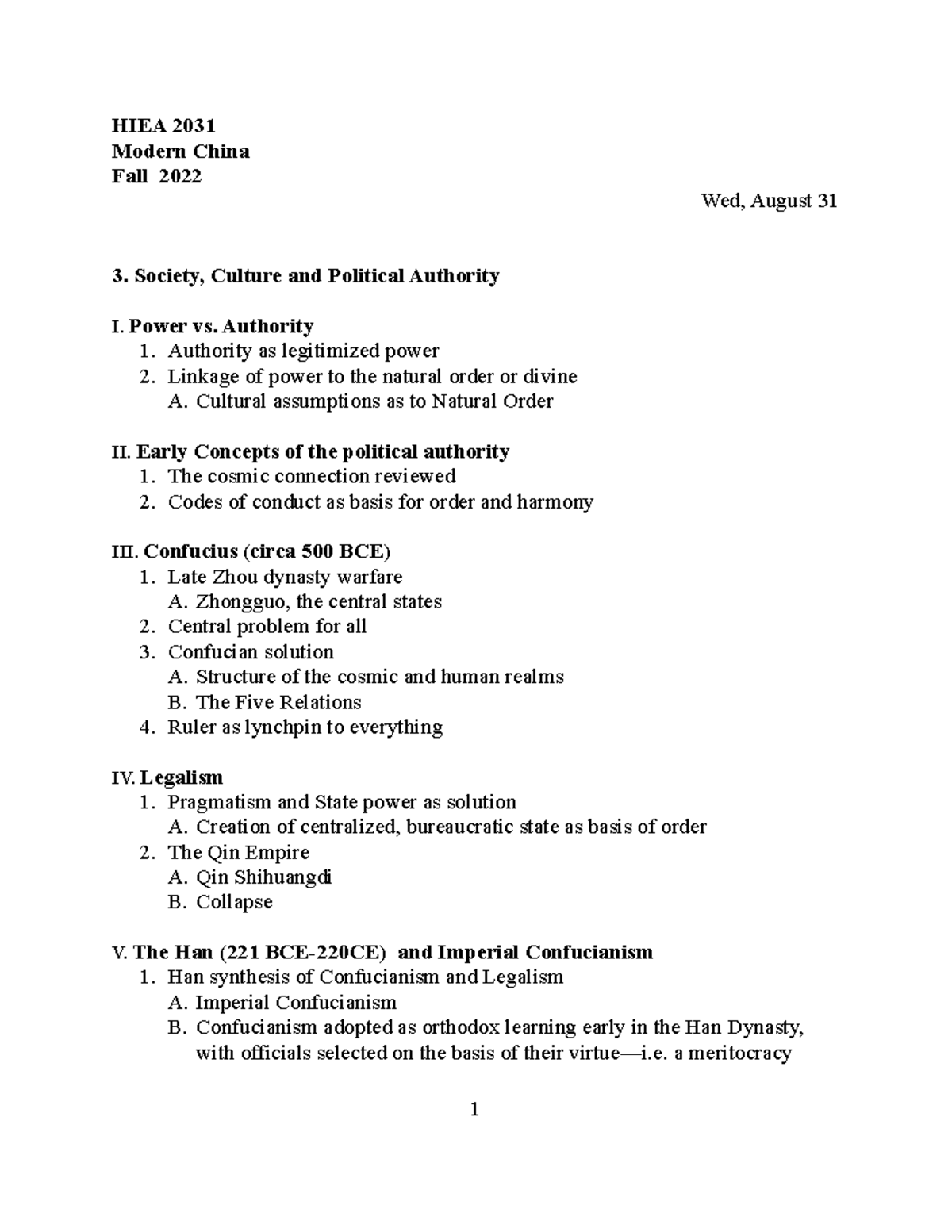 Lecture 3 - HIEA 2031 Modern China Fall 2022 Wed, August 31 3. Society ...