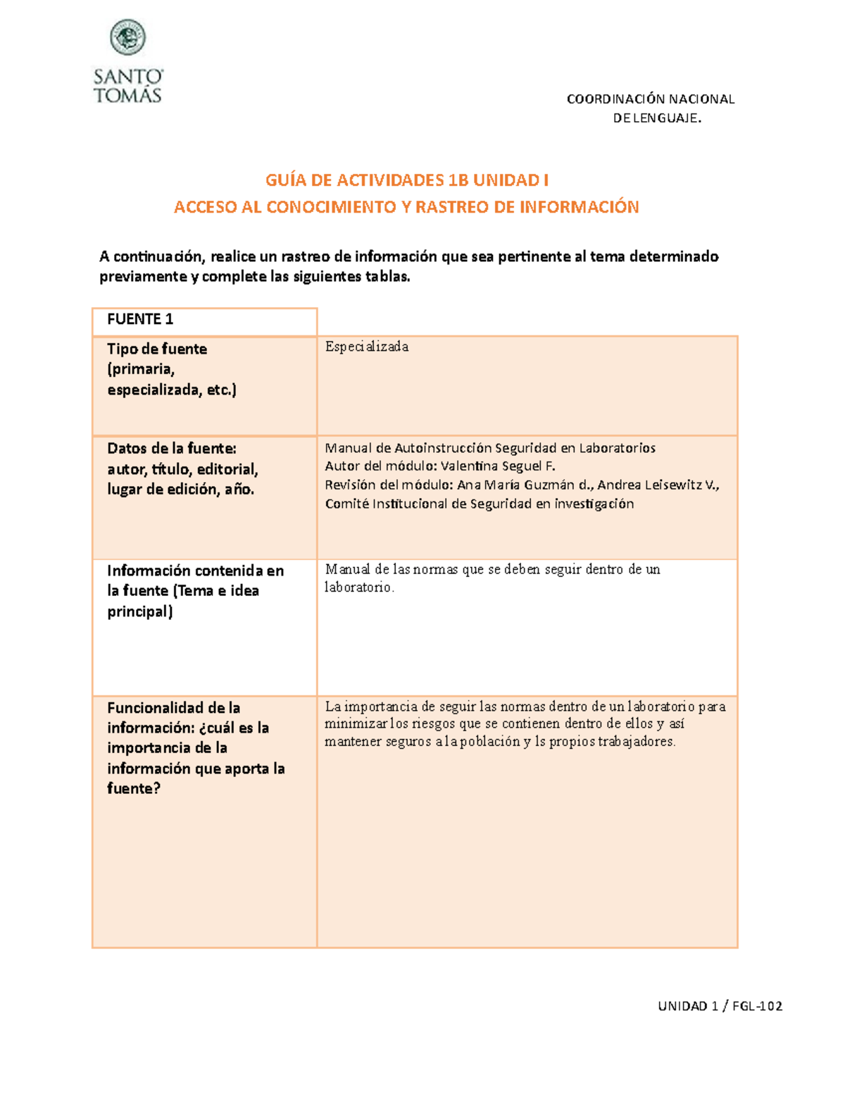 Gu Ã a de actividades 1B Unidad 1 FGL-102 Acceso al Conocimiento ...