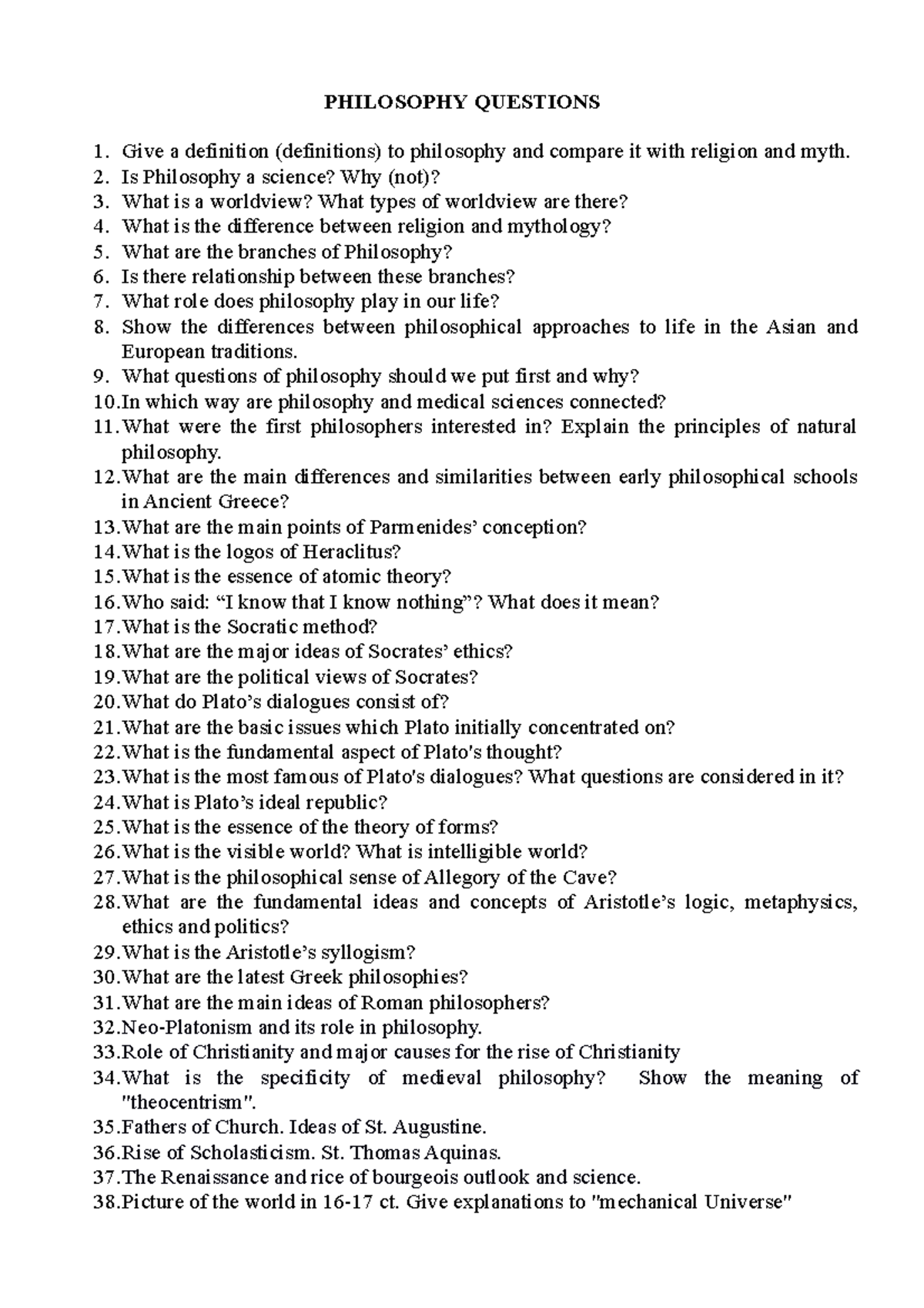 Philosophy Questions Grade Year PHILOSOPHY QUESTIONS 1 2 3 4 5