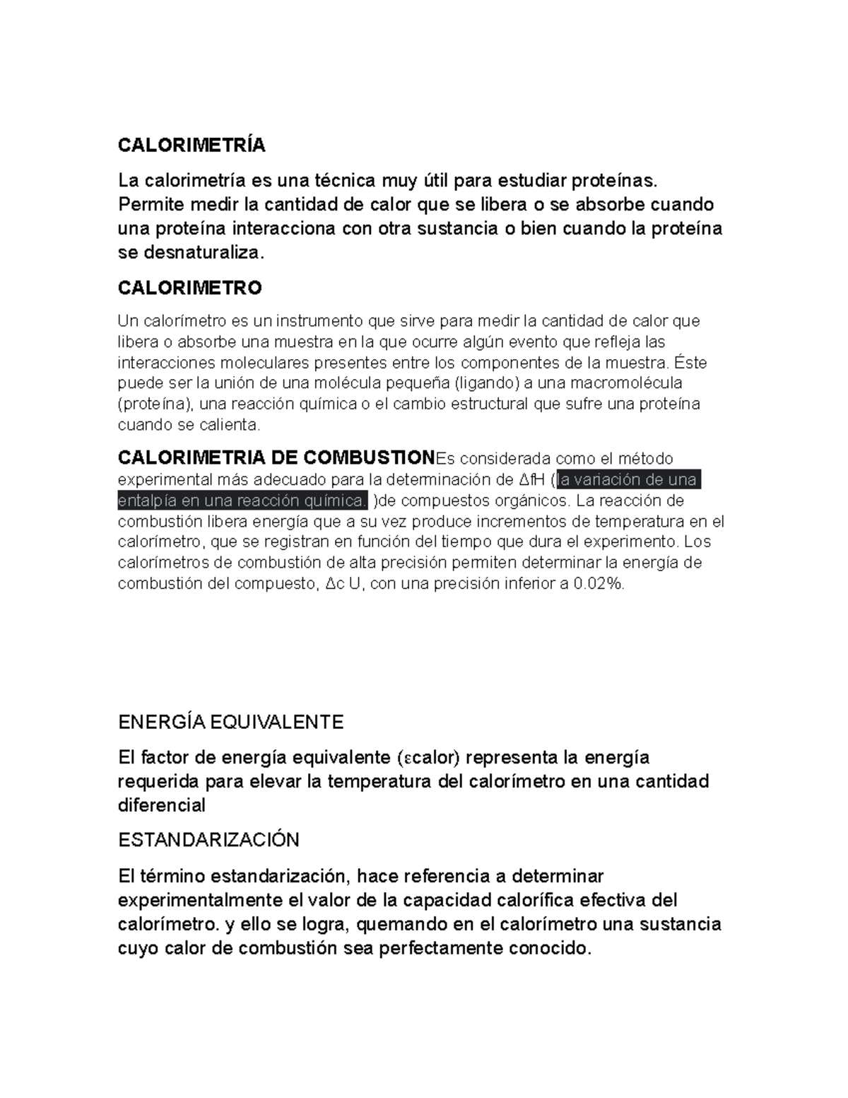 Calorimetría - Apuntes 1 - CALORIMETRÍA La calorimetría es una técnica ...