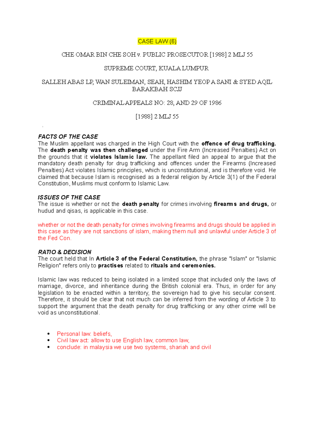 Che omar che soh - THE CASE REGARDING CHE OMAR CHE SOH - CASE LAW (6 ...