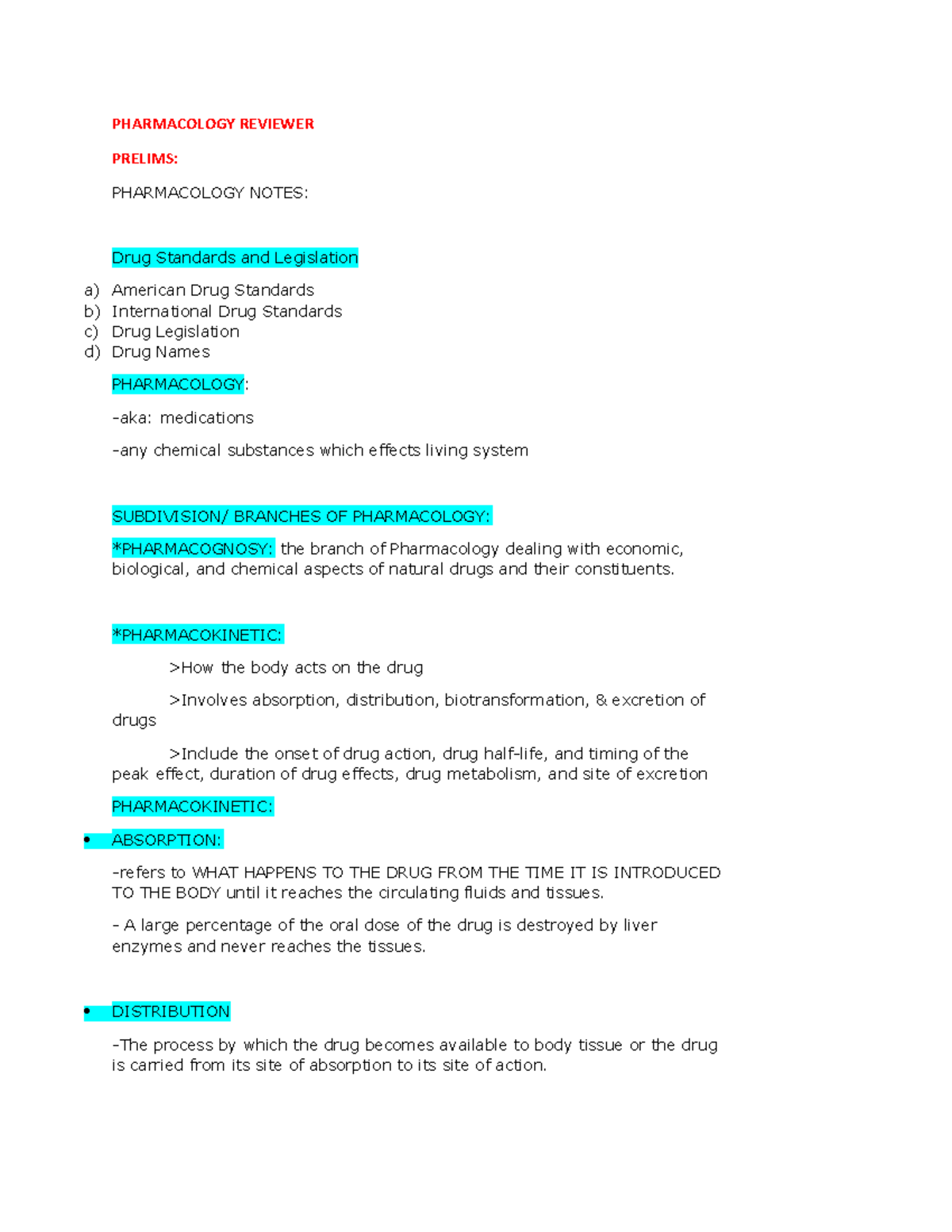 Pharmacology Prelim-AND- Finals- Reviewer - PHARMACOLOGY REVIEWER ...