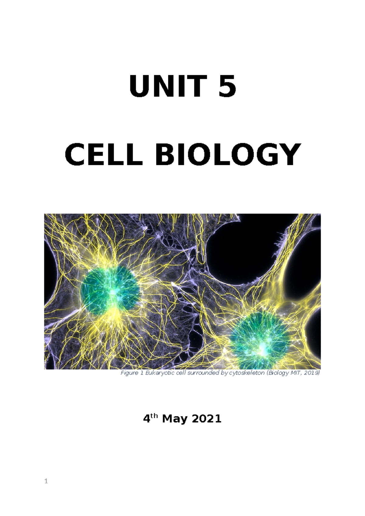 Unit 5 Cell Biology - UNIT 5 CELL BIOLOGY Figure 1 Eukaryotic cell ...