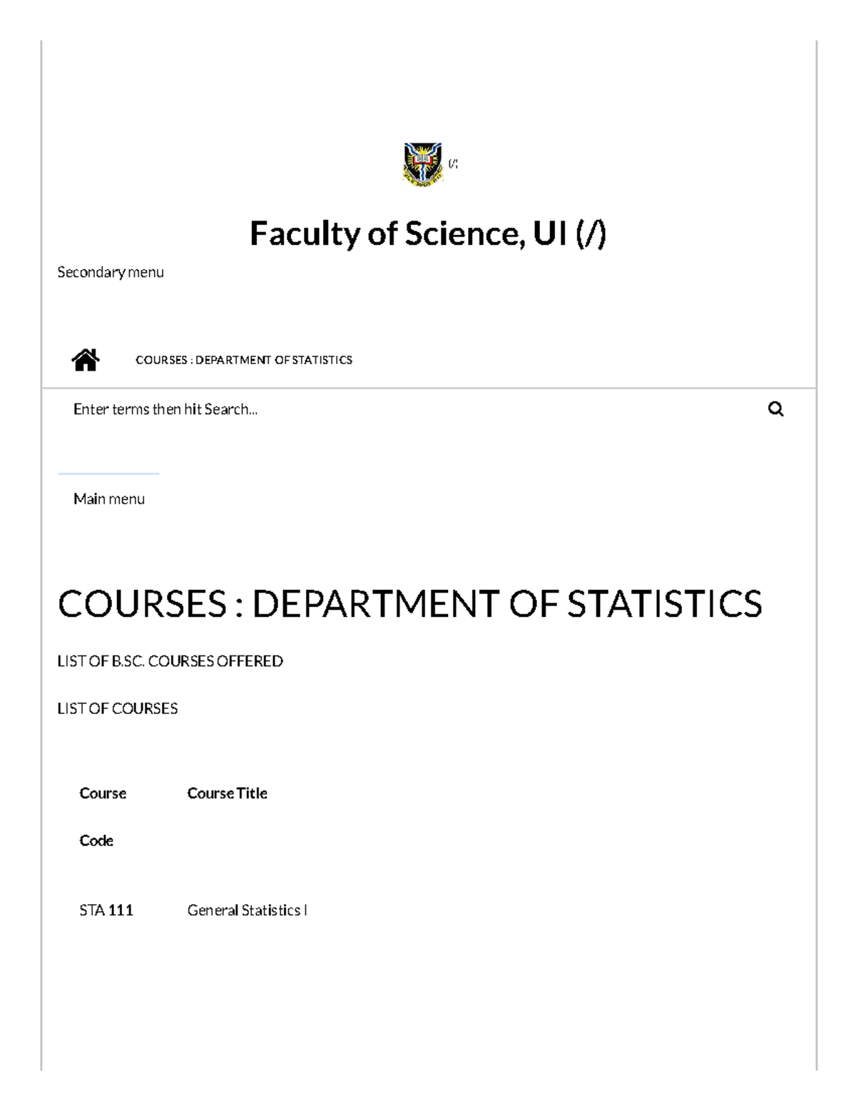 Courses Department of Statistics Faculty of Science, UI - Faculty of ...