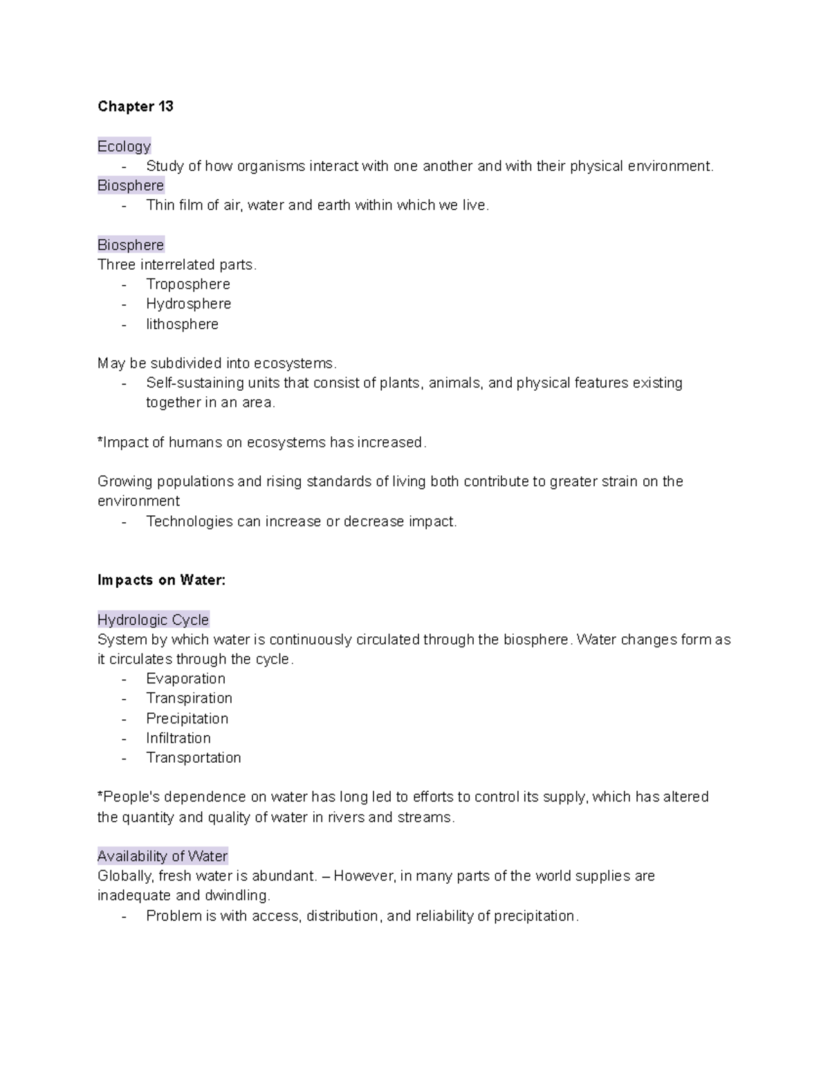 World Geography (impacts on water + air) - Chapter 13 Ecology - Study ...