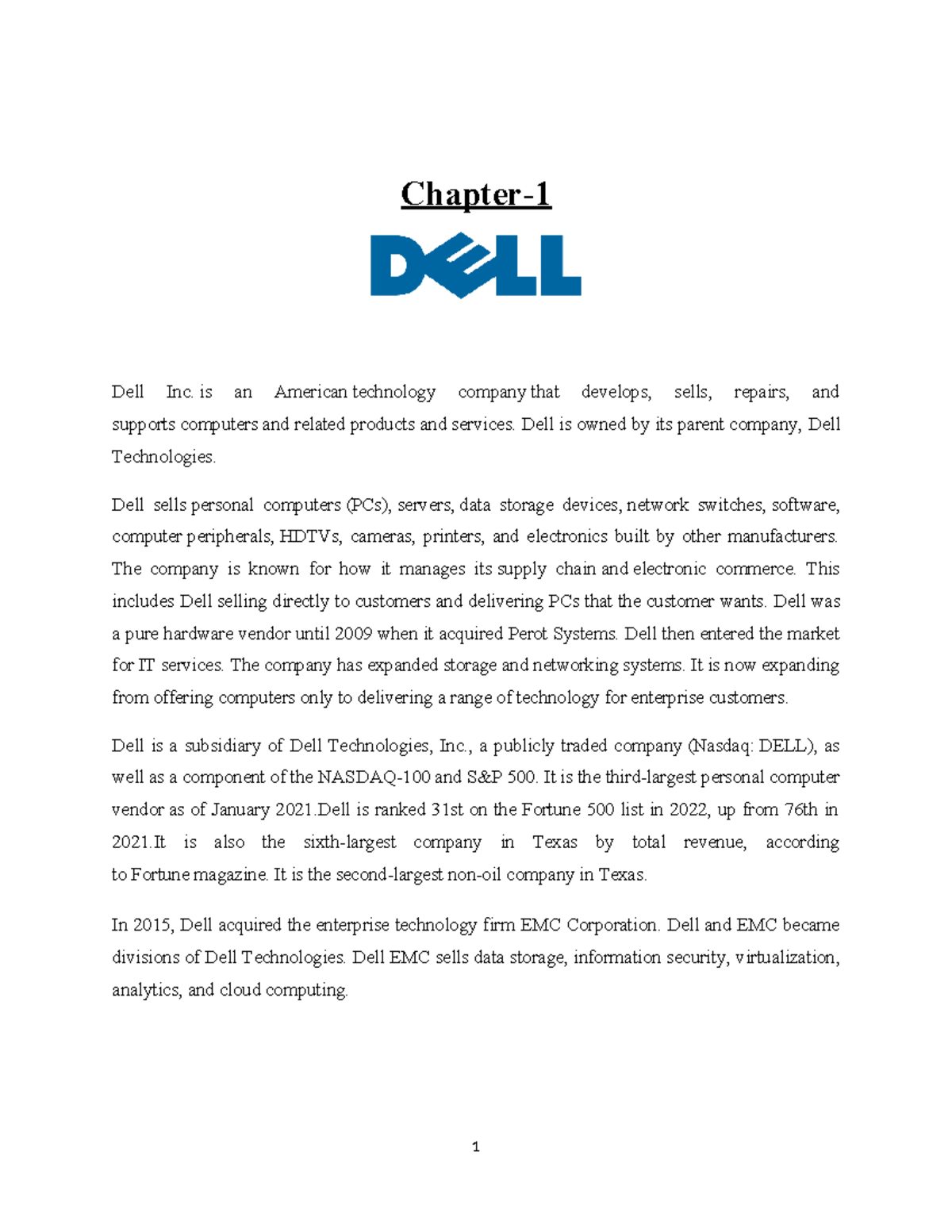 Chapter-1 Dell Company - Chapter- Dell Inc. is an American technology ...
