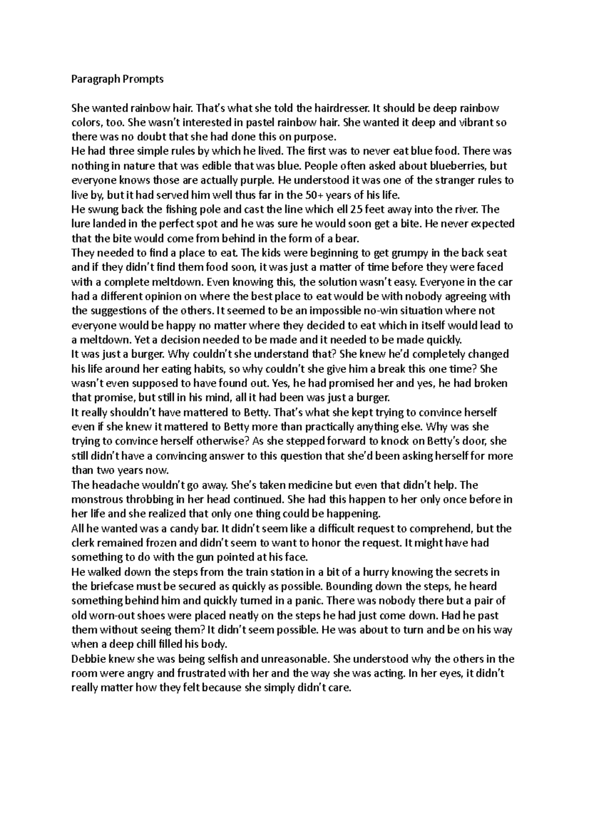 Paragraph Prompts - Paragraph Prompts She wanted rainbow hair. That's ...