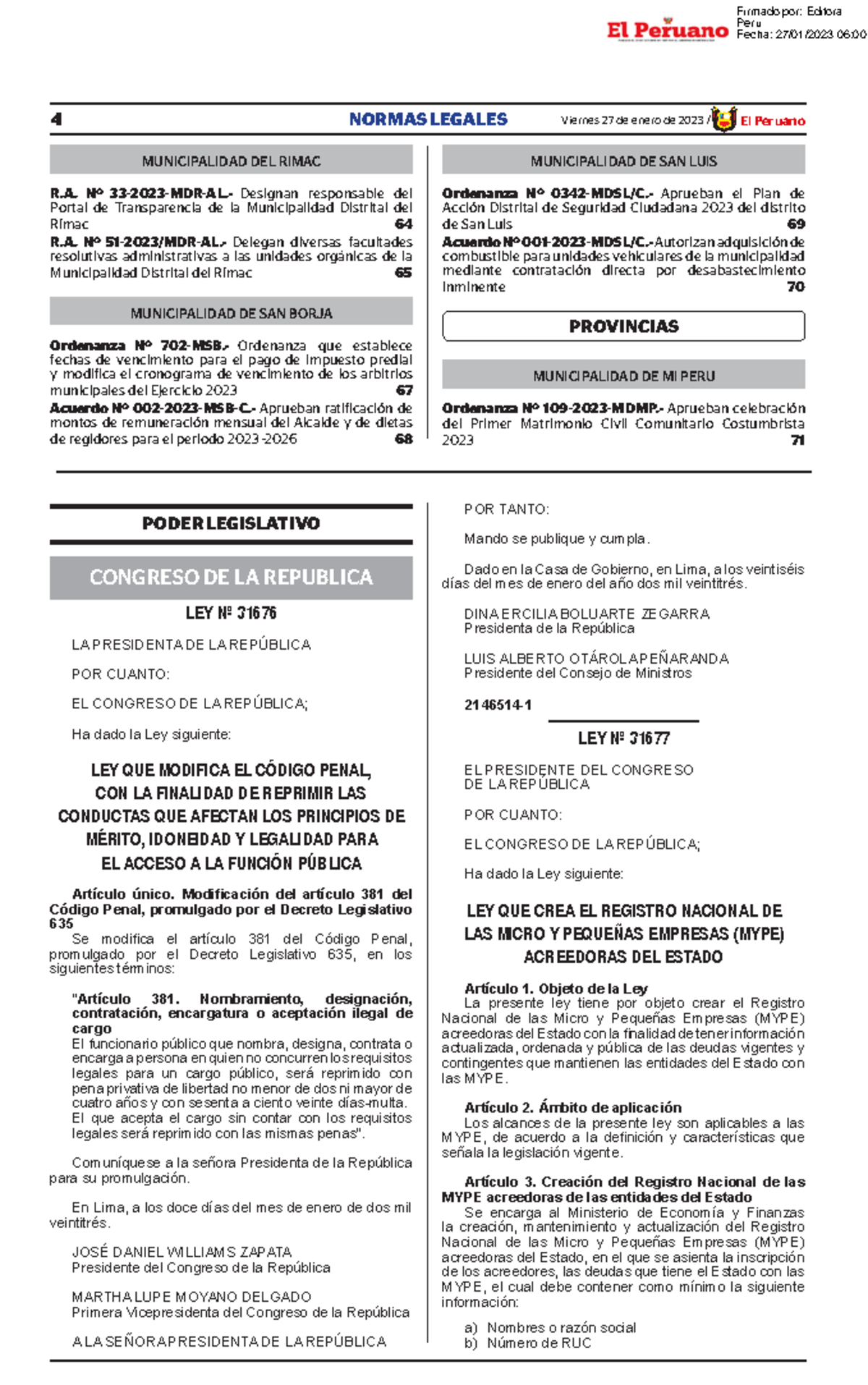 LEY-N-31676 Delito Designacion - 4 NORMAS LEGALES Viernes 27 de enero ...