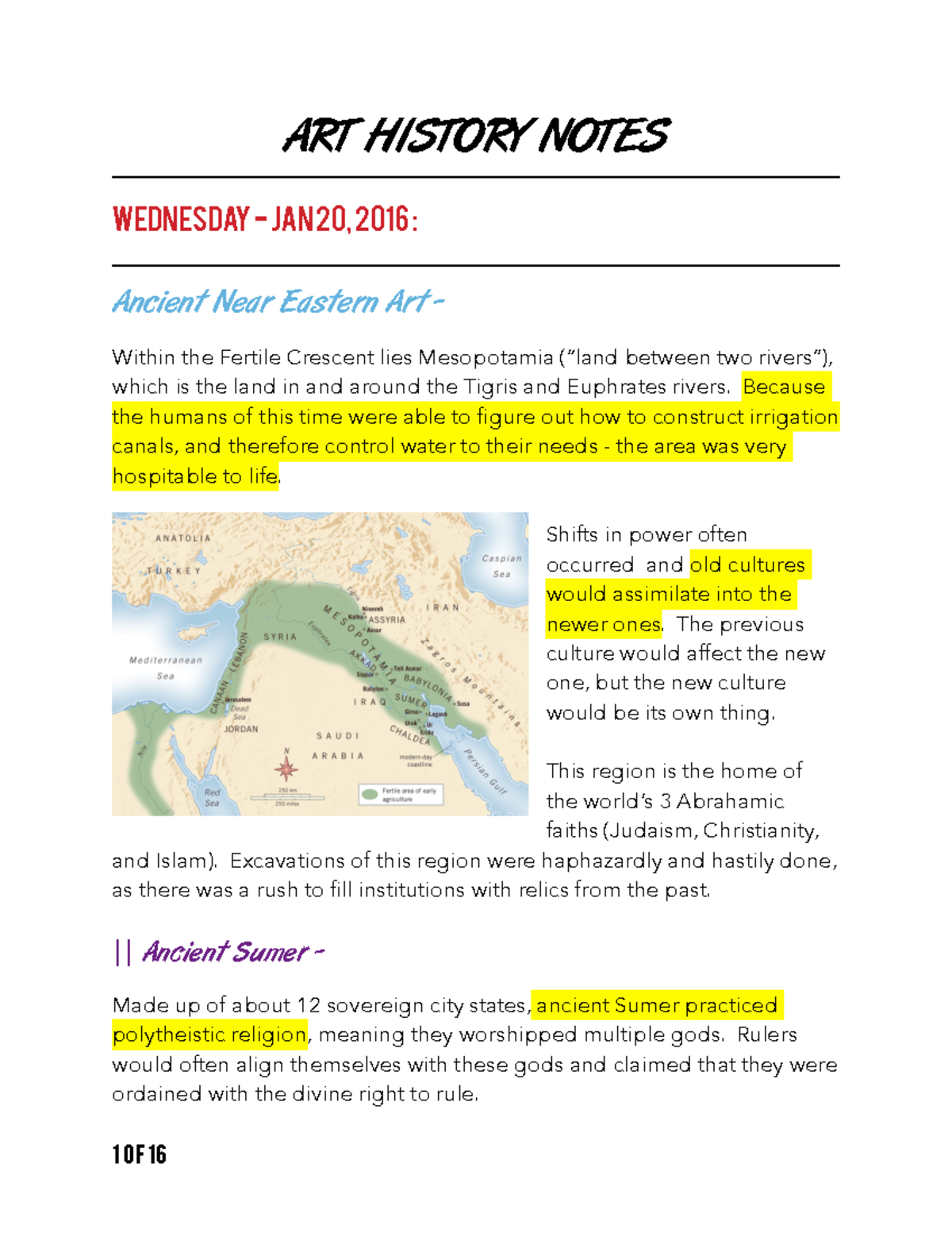 Art History - Ancient Near Eastern - ART HISTORY NOTES Wednesday Jan 20 ...
