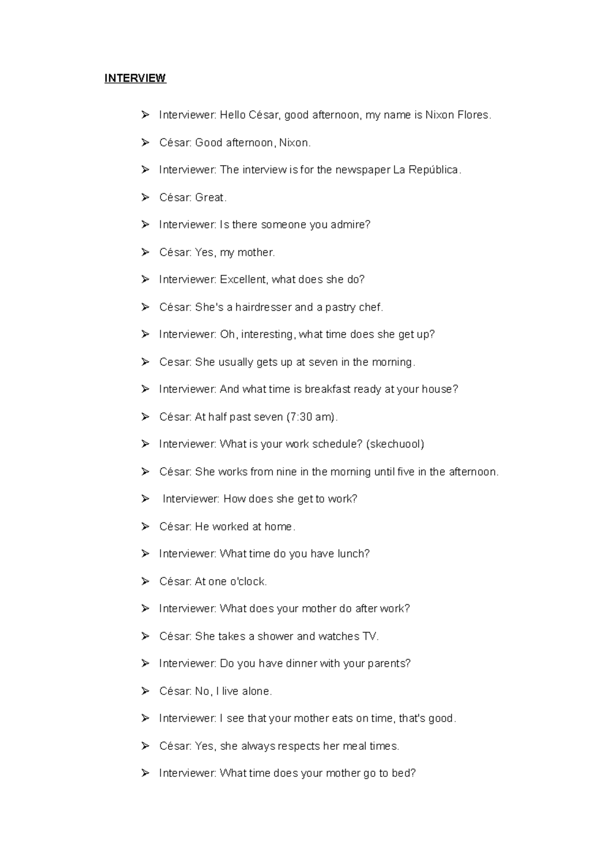 TASK - Semana 10 - Assignment - What's your daily routine - INTERVIEW ...