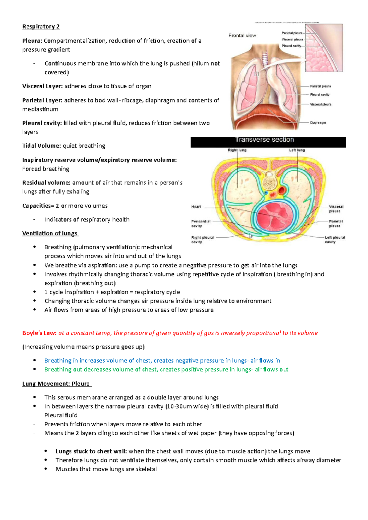 Respiratory Lecture 2 - Respiratory 2 Pleura: Compartmentalization ...
