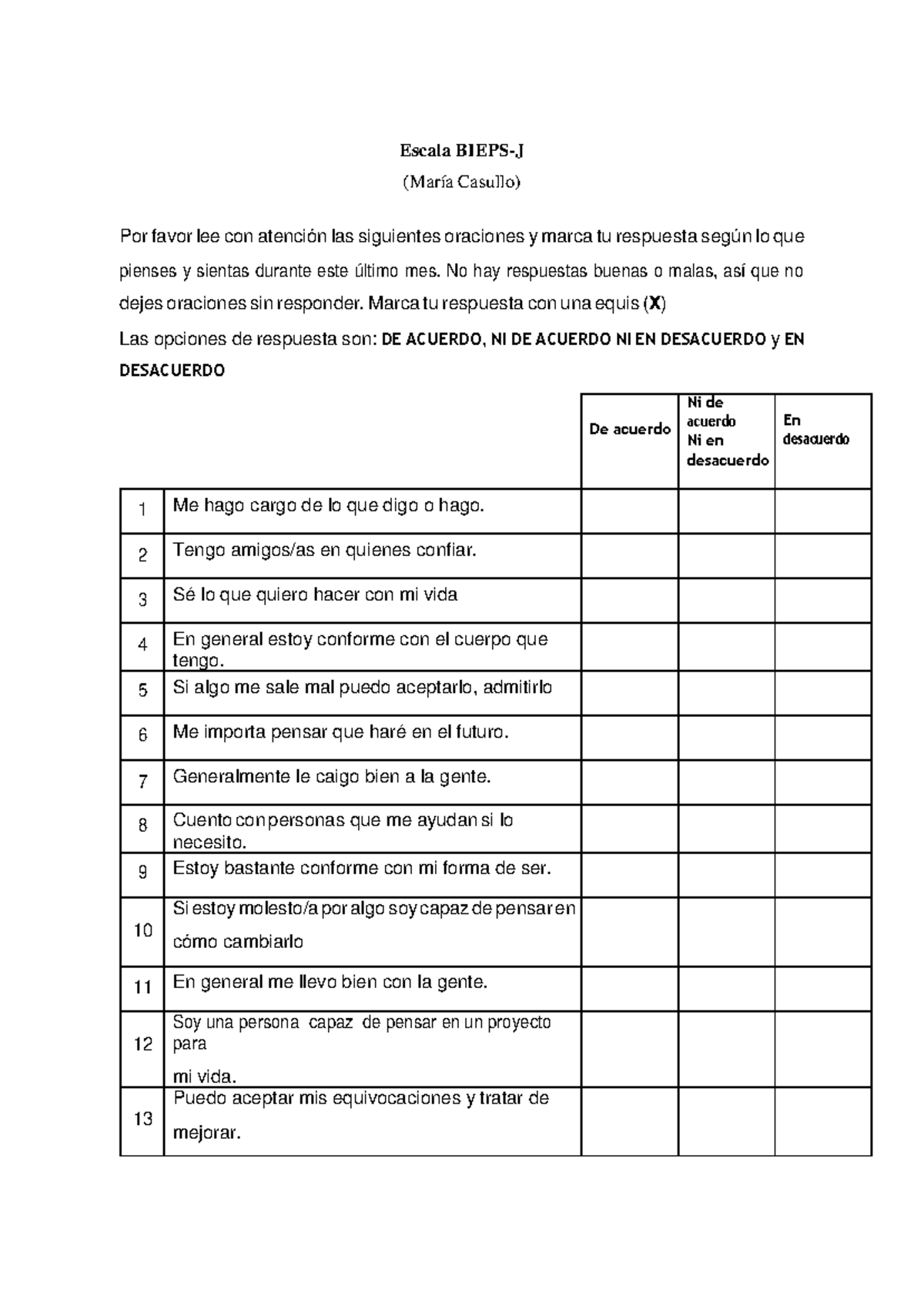 Preguntas biep jovenes - Escala BIEPS-J (María Casullo) Por favor lee ...
