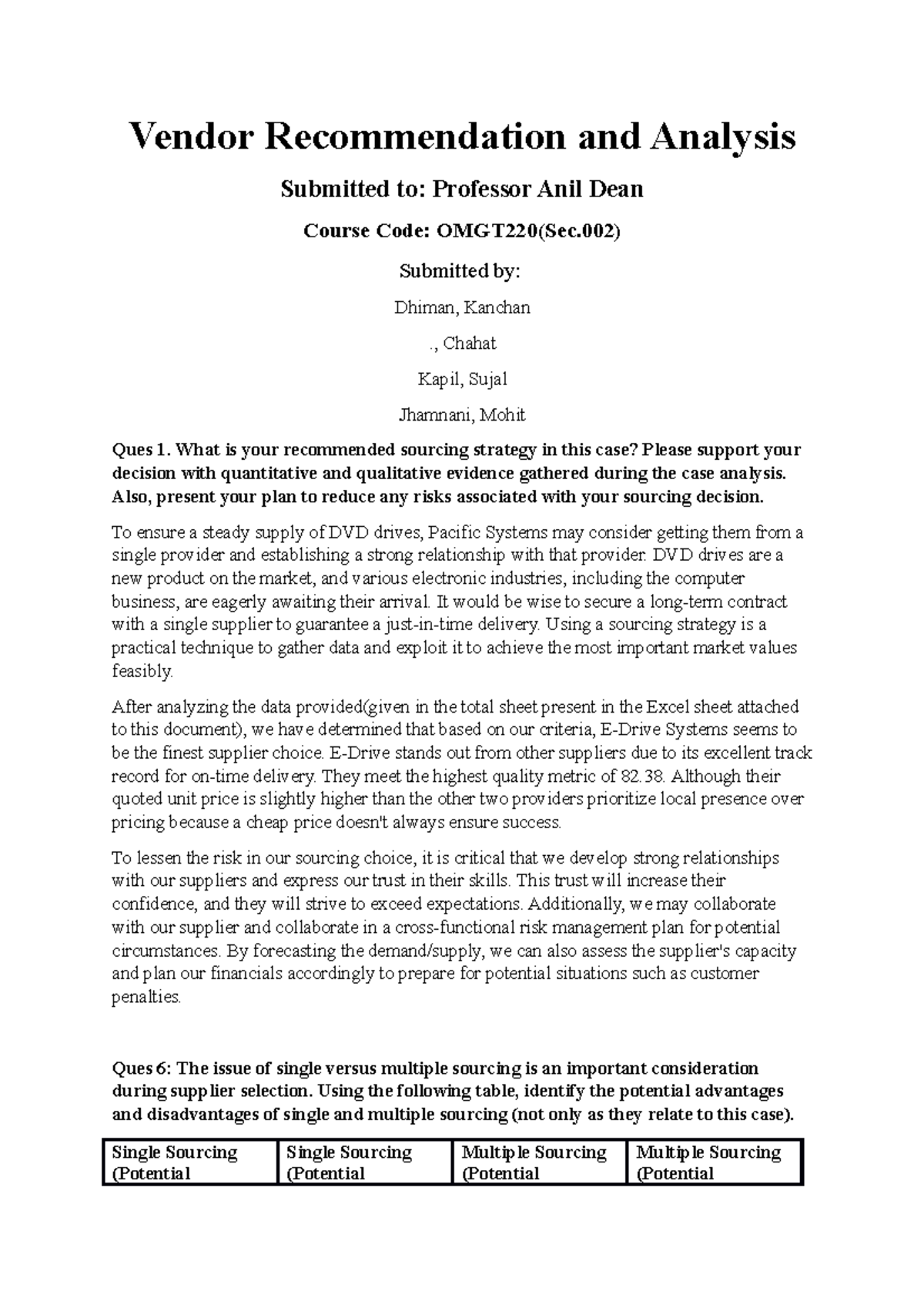 Case Study 2 Vendor Recommendations - Vendor Recommendation and ...