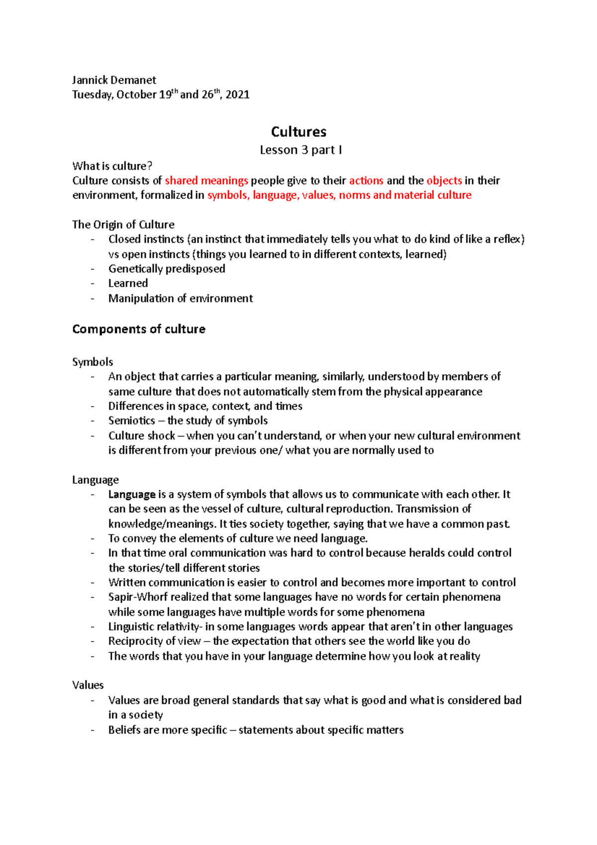 Lesson III - Sociology Lecture Notes - Jannick Demanet Tuesday, October ...