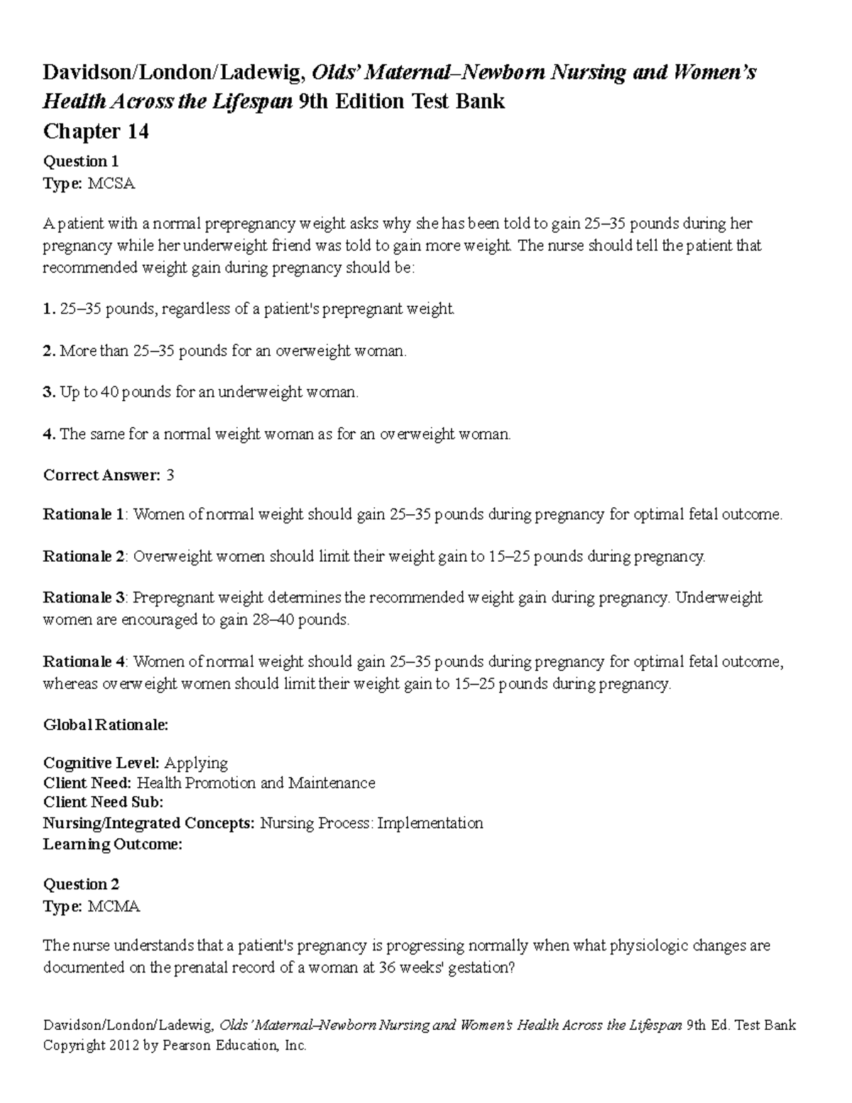 Nursing and Health Across the Lifespan 9th Edition Test Bank Chapter 14 ...
