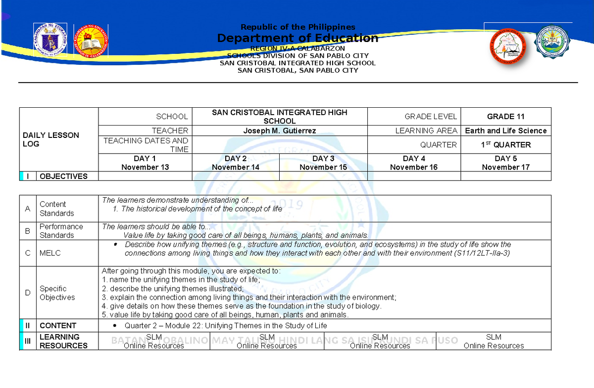 DLL for SHS 7E's EALS 2nd w2 - Department of Education REGION IV-A ...